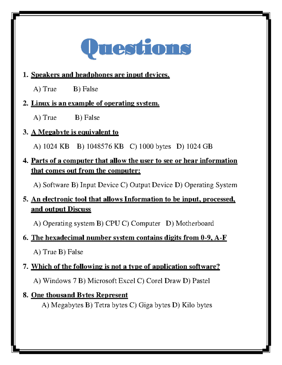 Computer questions (with answers) - Questions Speakers and headphones ...