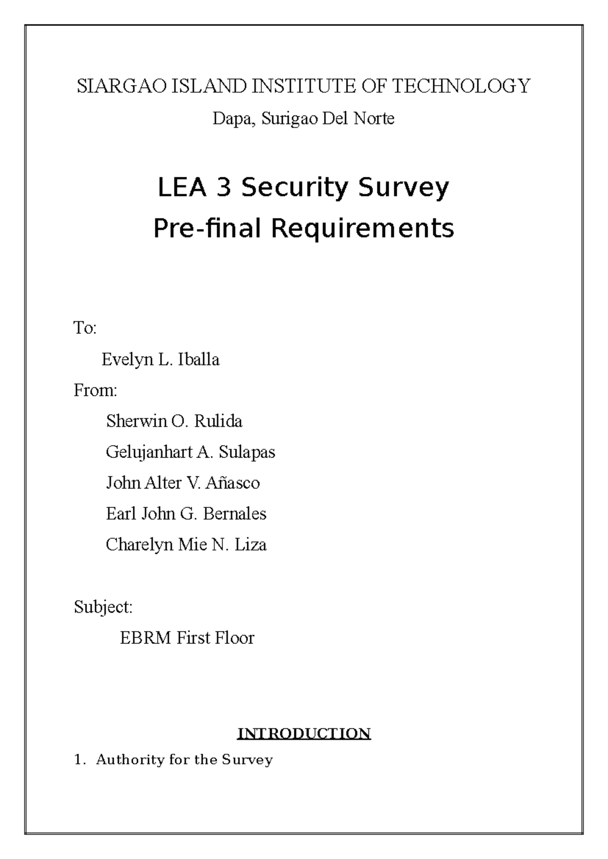 Security Survey LEA3 - SIARGAO ISLAND INSTITUTE OF TECHNOLOGY Dapa ...