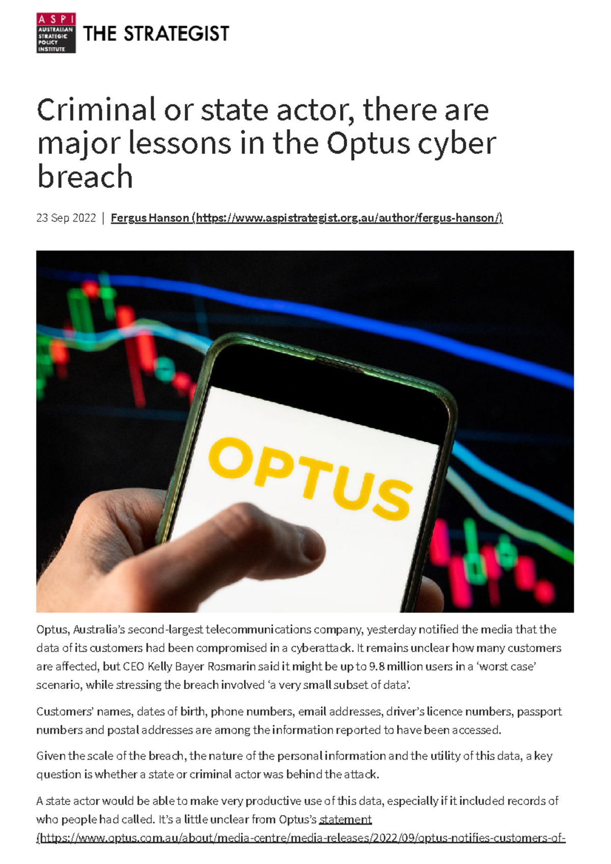 Criminal or state actor, there are major lessons in the Optus cyber ...