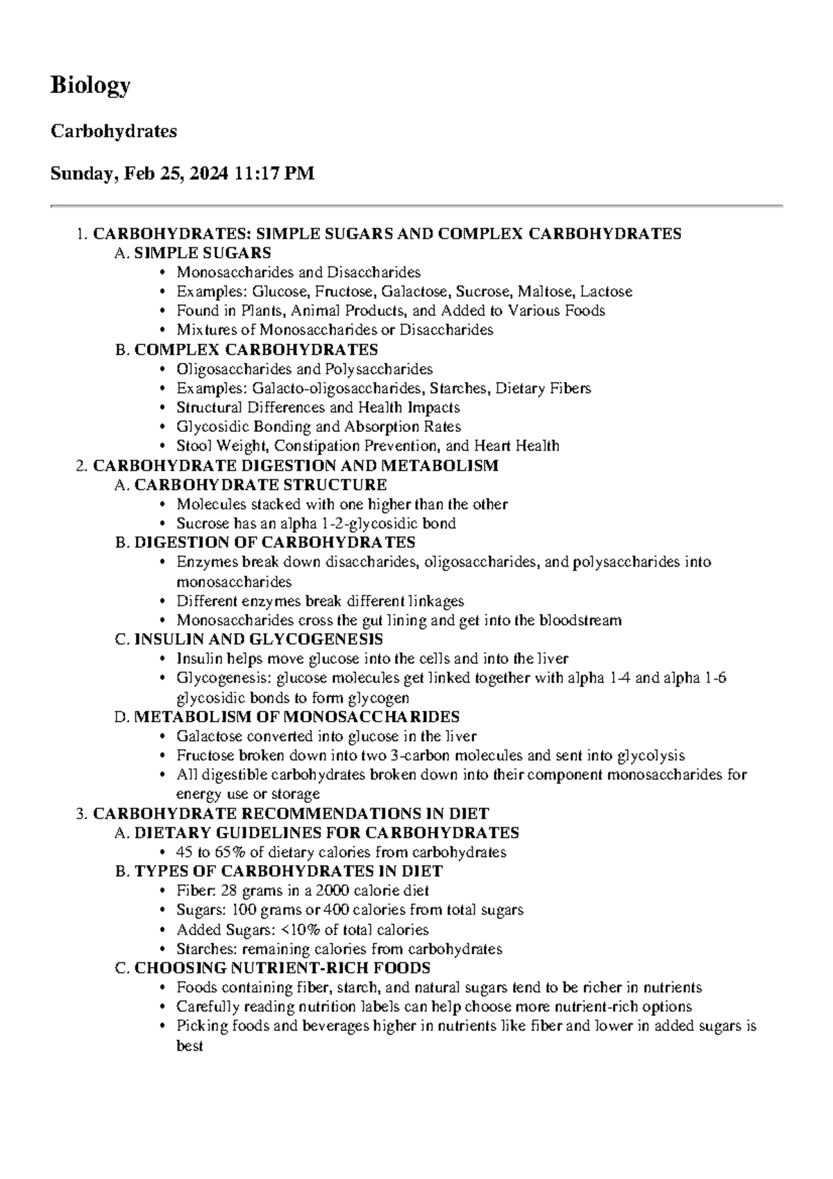 S. Carbohydrates - Note from youTube videos and generated by NoteGoat ...