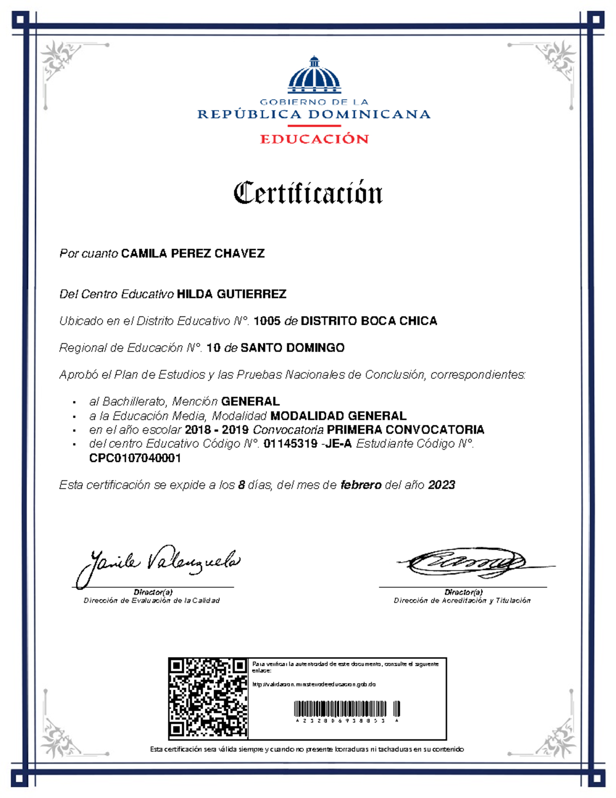 Certificado PDF - Hjjbb - Certificación Por cuanto CAMILA PEREZ CHAVEZ ...