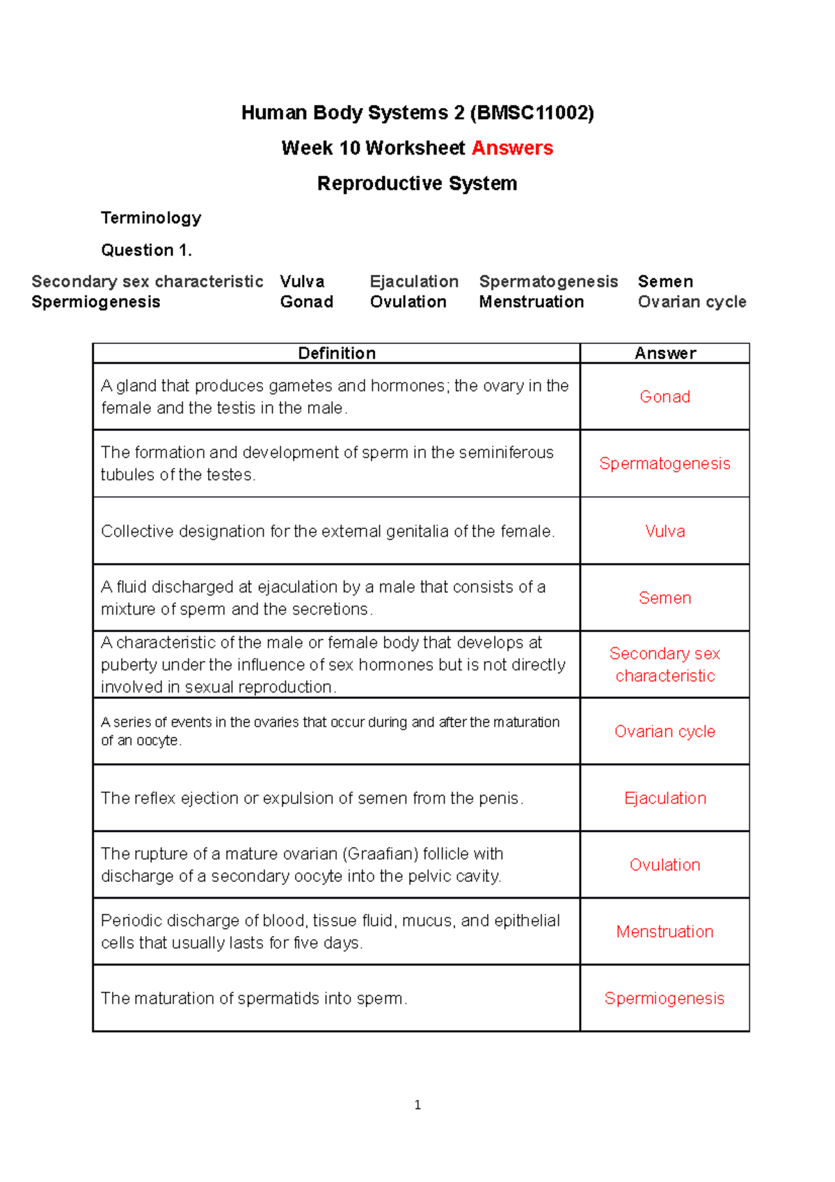 BMSC11002 - Week 10 Reproductive system Answers - Human Body Systems 2 ...