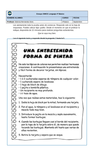 Simce Carolina - Ejercicios de habilidades lectora, para alumnos de 4tos basicos - ENSAYO Nº 4 ...