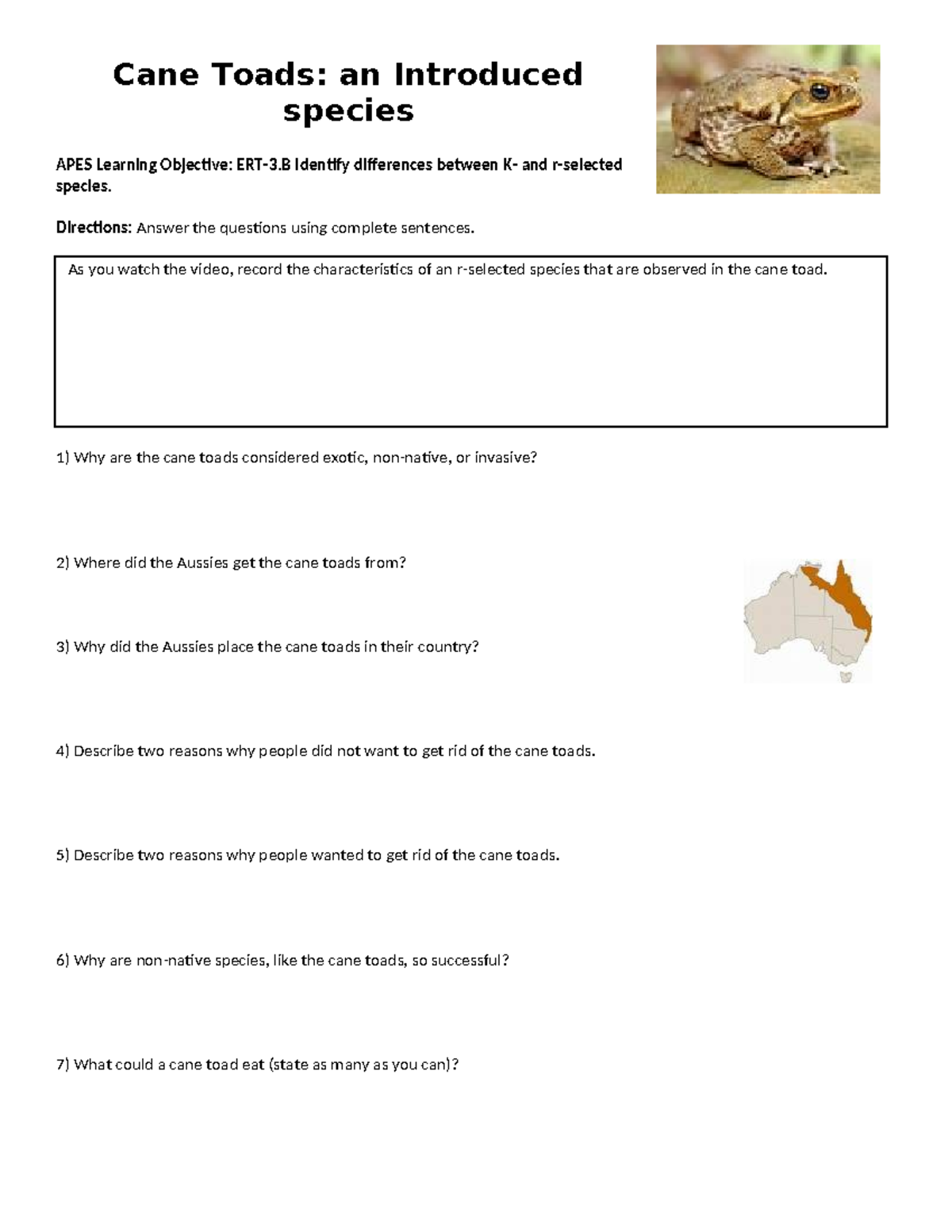 Cane Toads Video Guide - Cane Toads: an Introduced species APES ...