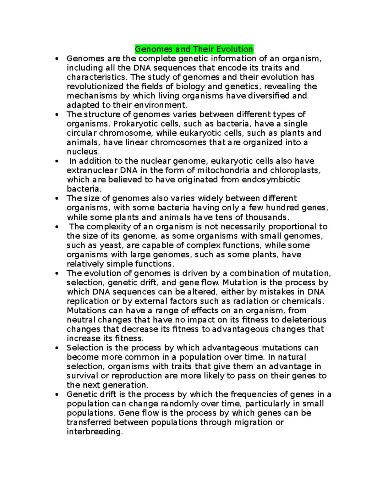 Genomes and Their Evolution - The study of genomes and their evolution ...