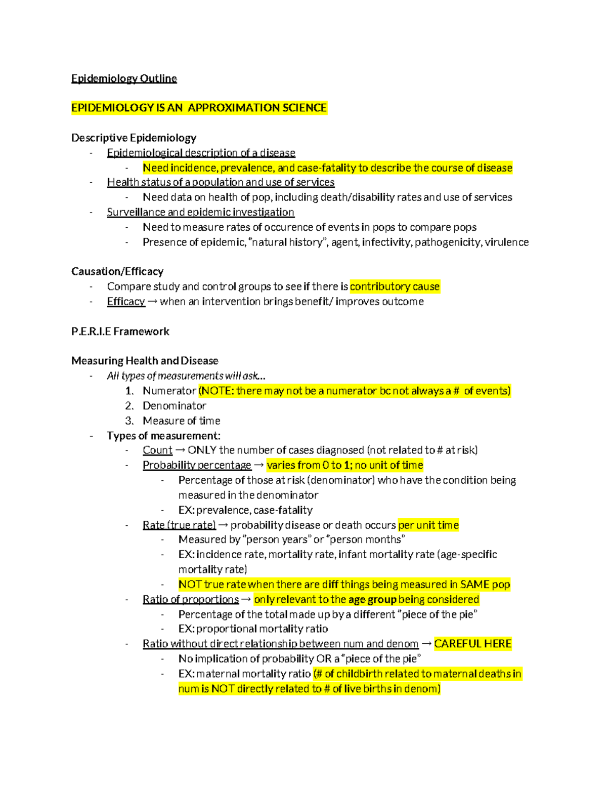 Epidemiology Notes - Epidemiology Outline EPIDEMIOLOGY IS AN ...