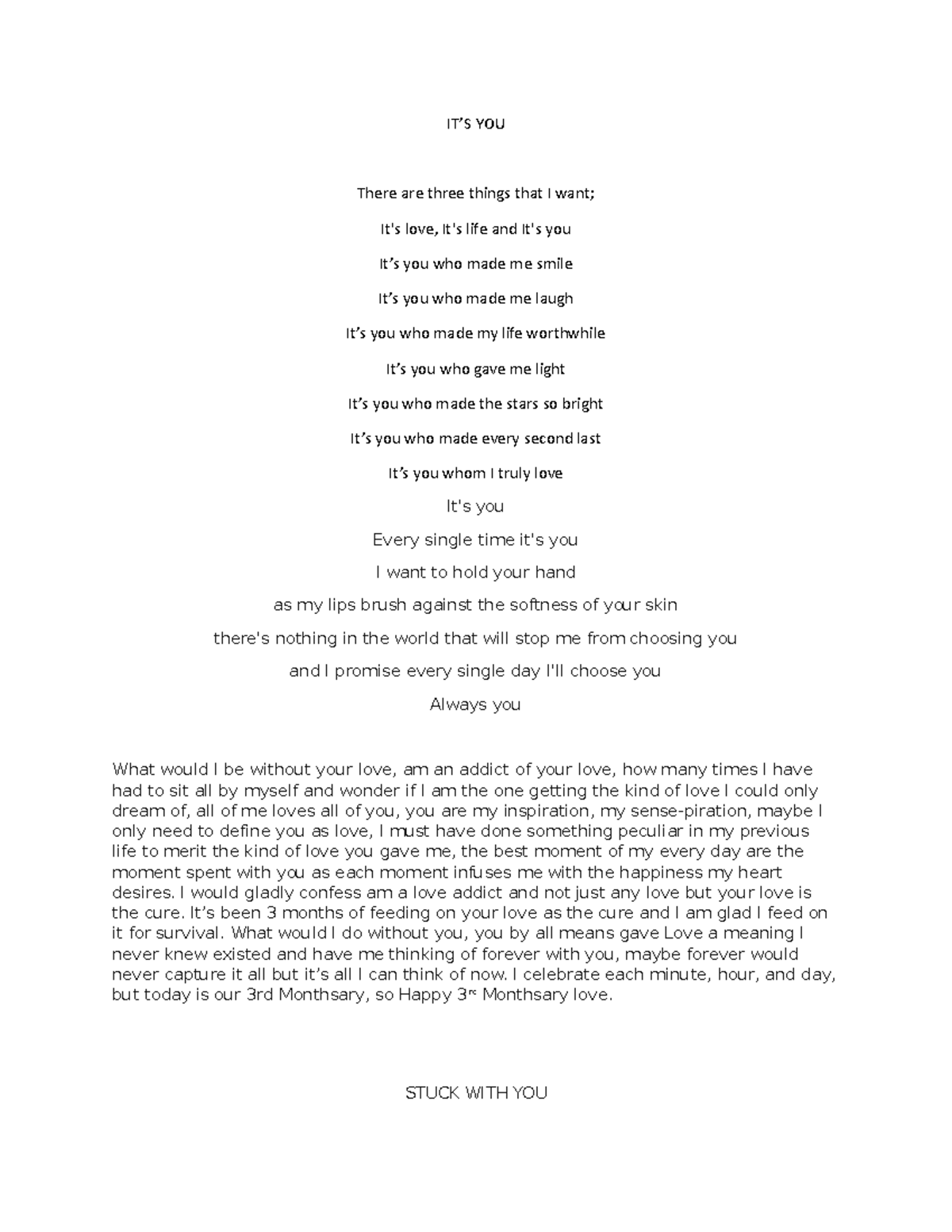 Love - Poetry - IT’S YOU There are three things that I want; It's love ...