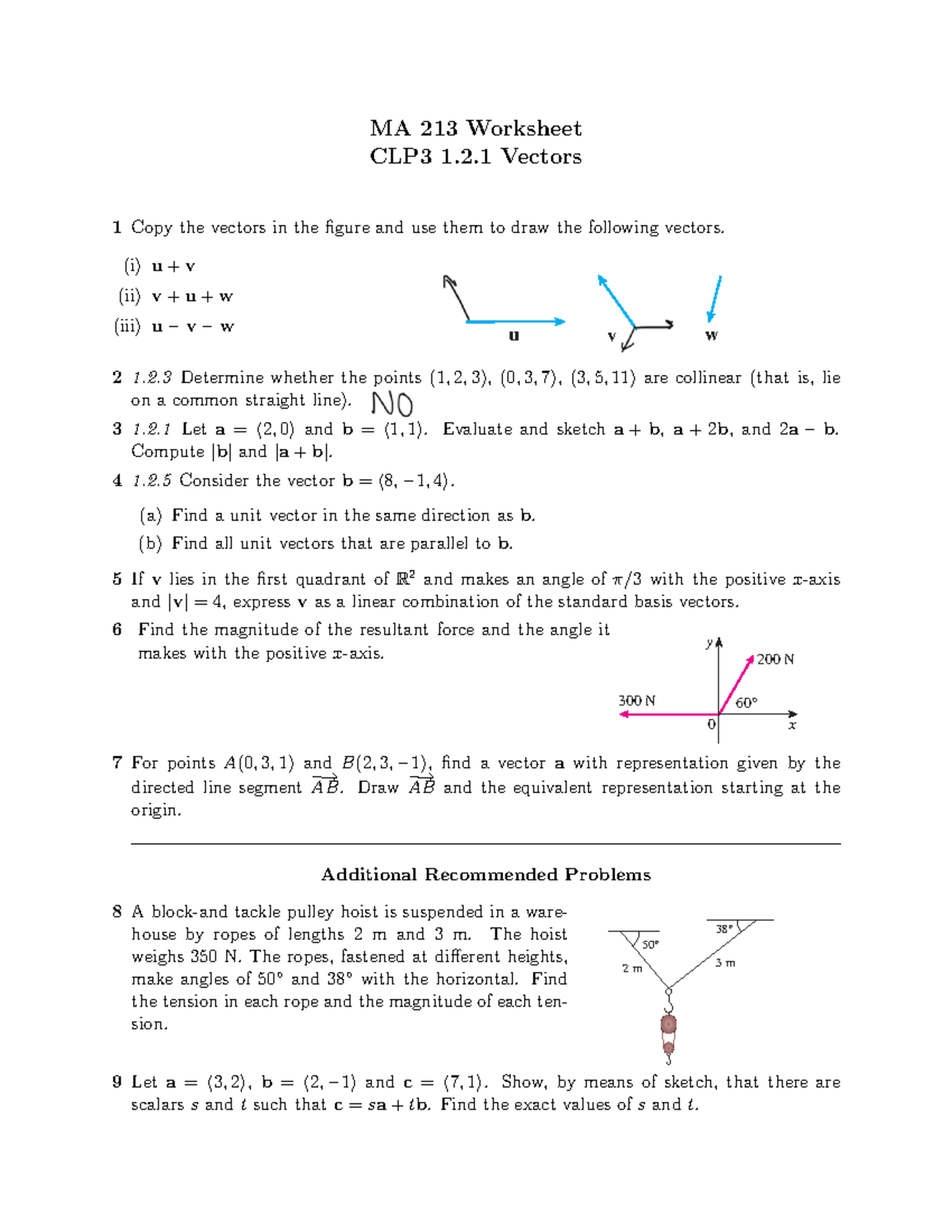 Vectors WS - N/A - MA 213 Worksheet CLP3 1.2 Vectors 1 Copy the vectors ...