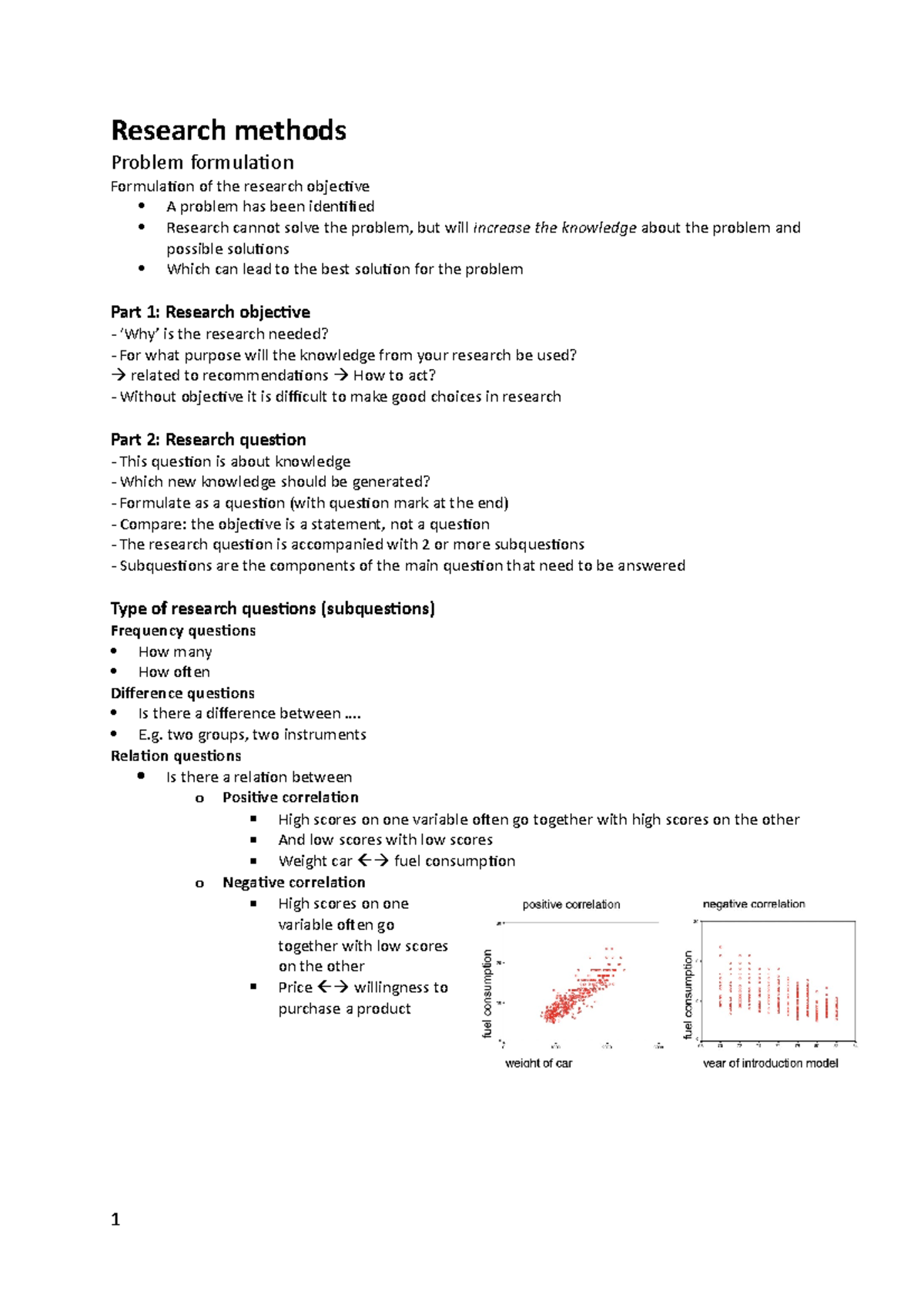 Summary research and statistics - Research methods Problem formulation ...