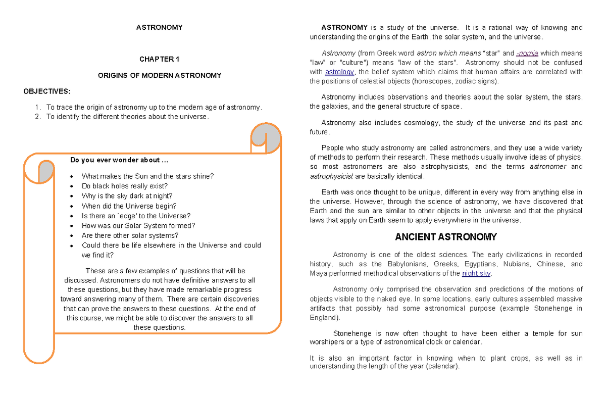 Astronomy chapter 1 Historical Background - ASTRONOMY CHAPTER 1 ORIGINS ...