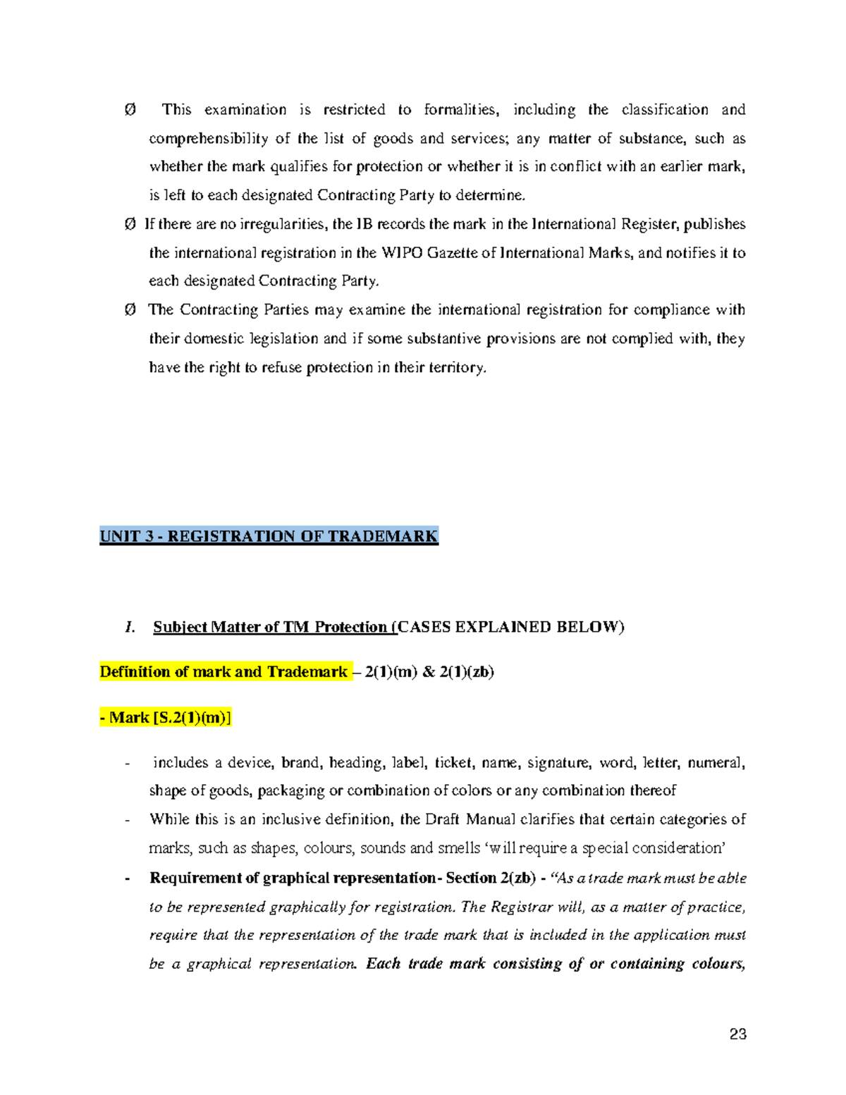 Trademarks notes unit 3 - Law Of Trademarks - Christ University - Studocu