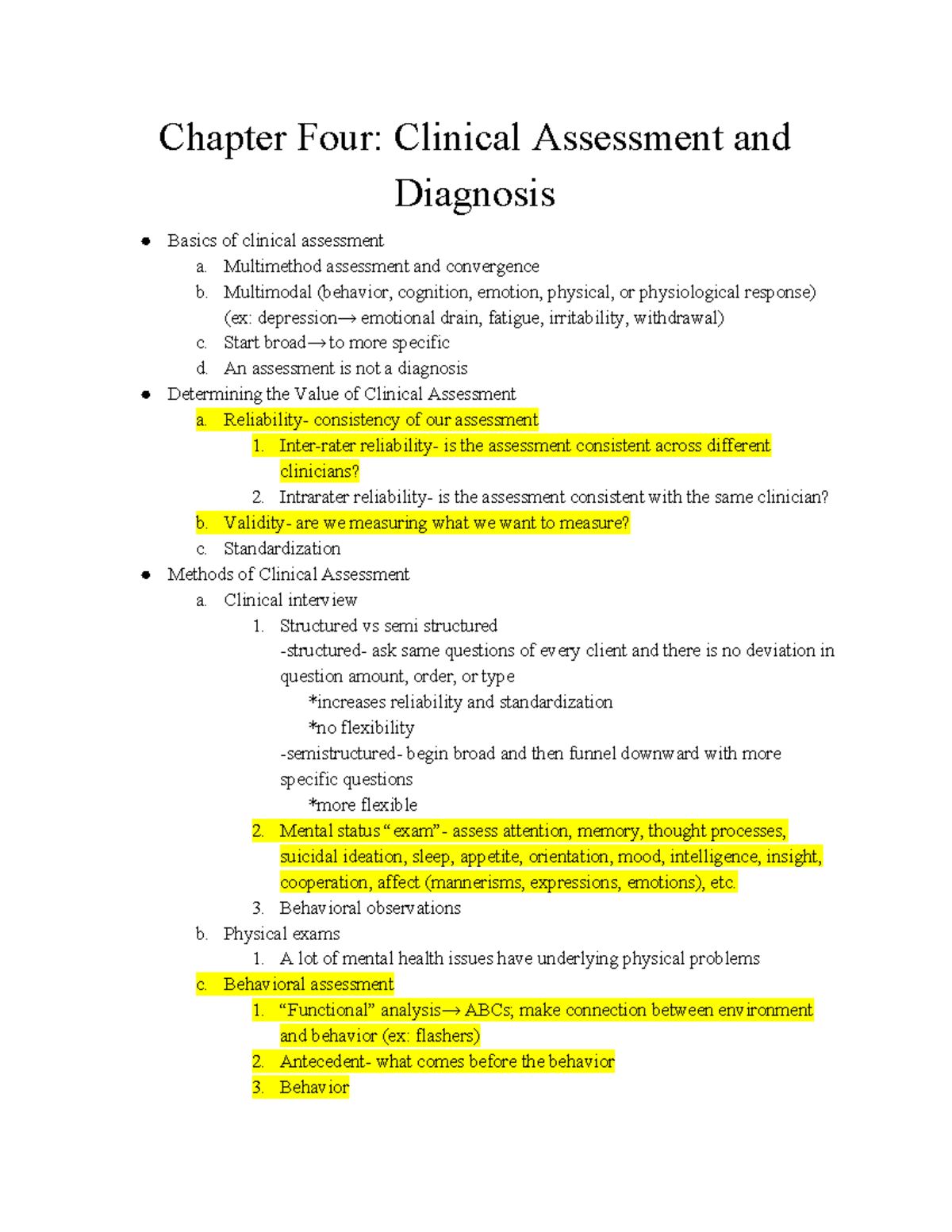 Abnormal Psychology 4 - Lecture notes 4 - Chapter Four: Clinical ...