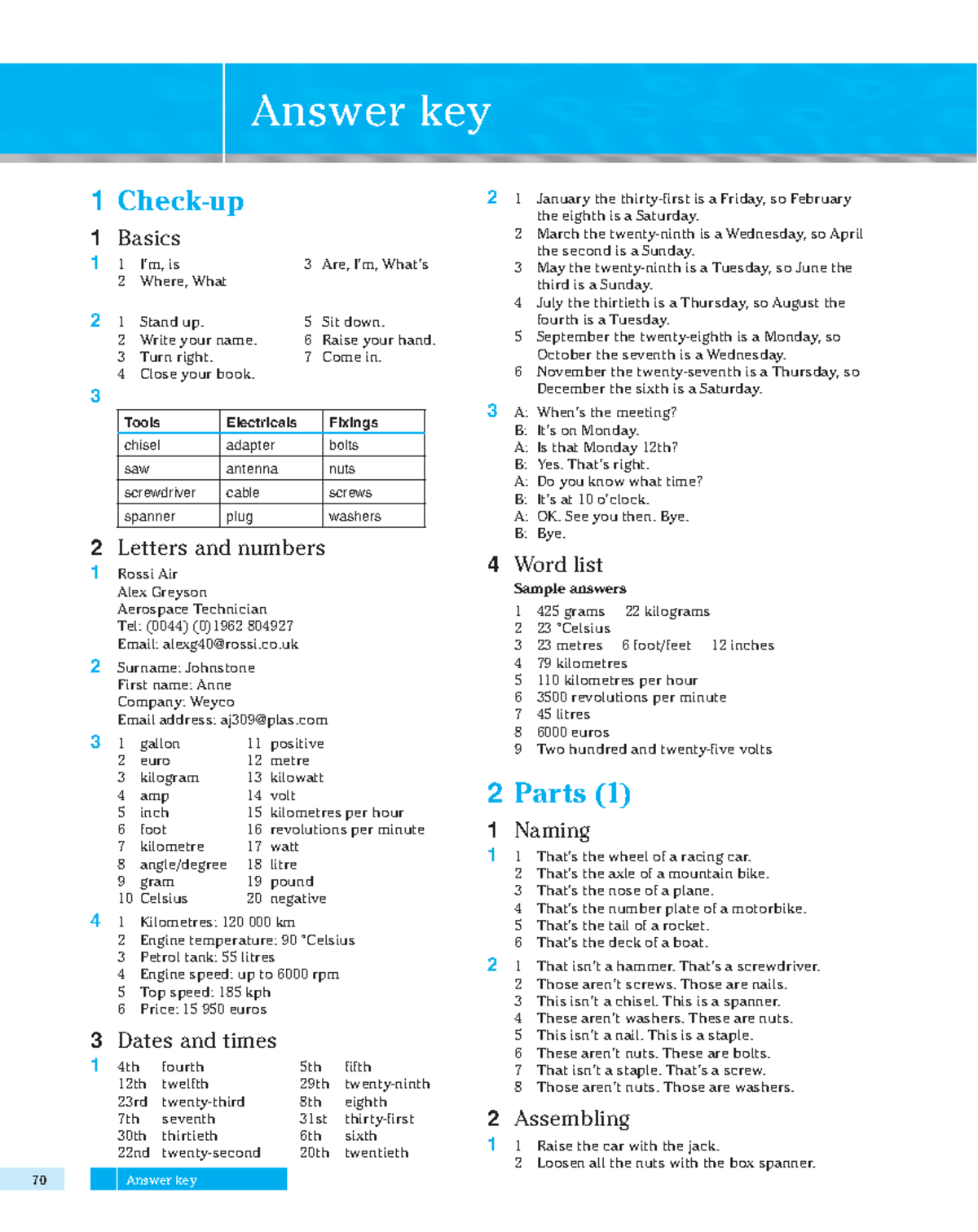 Answer key Technical English Wbook 1A - 70 Answer key 1 Check-up 1 ...