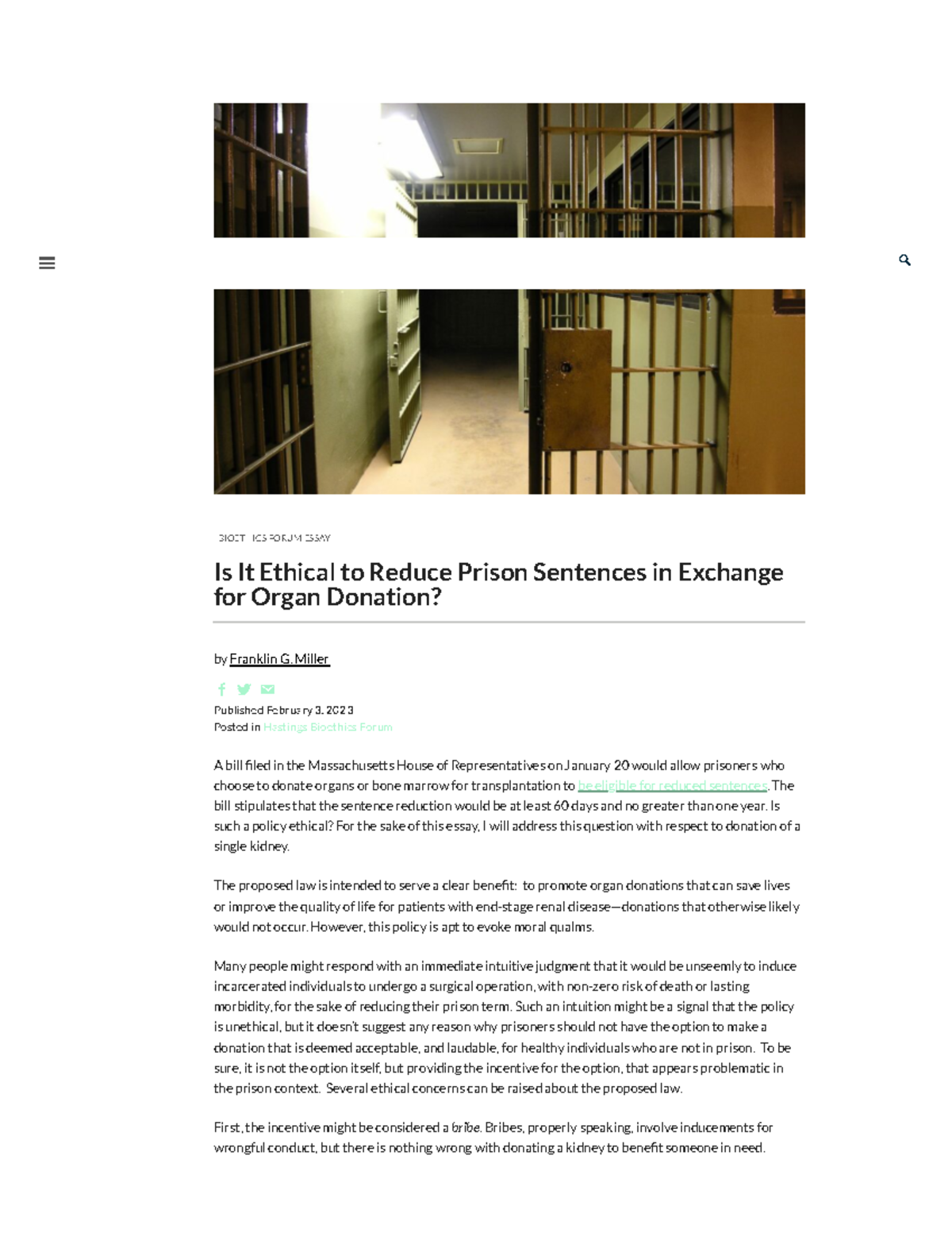 Reduce Prison for Organs - BIOETHICS FORUM ESSAY Is It Ethical to ...