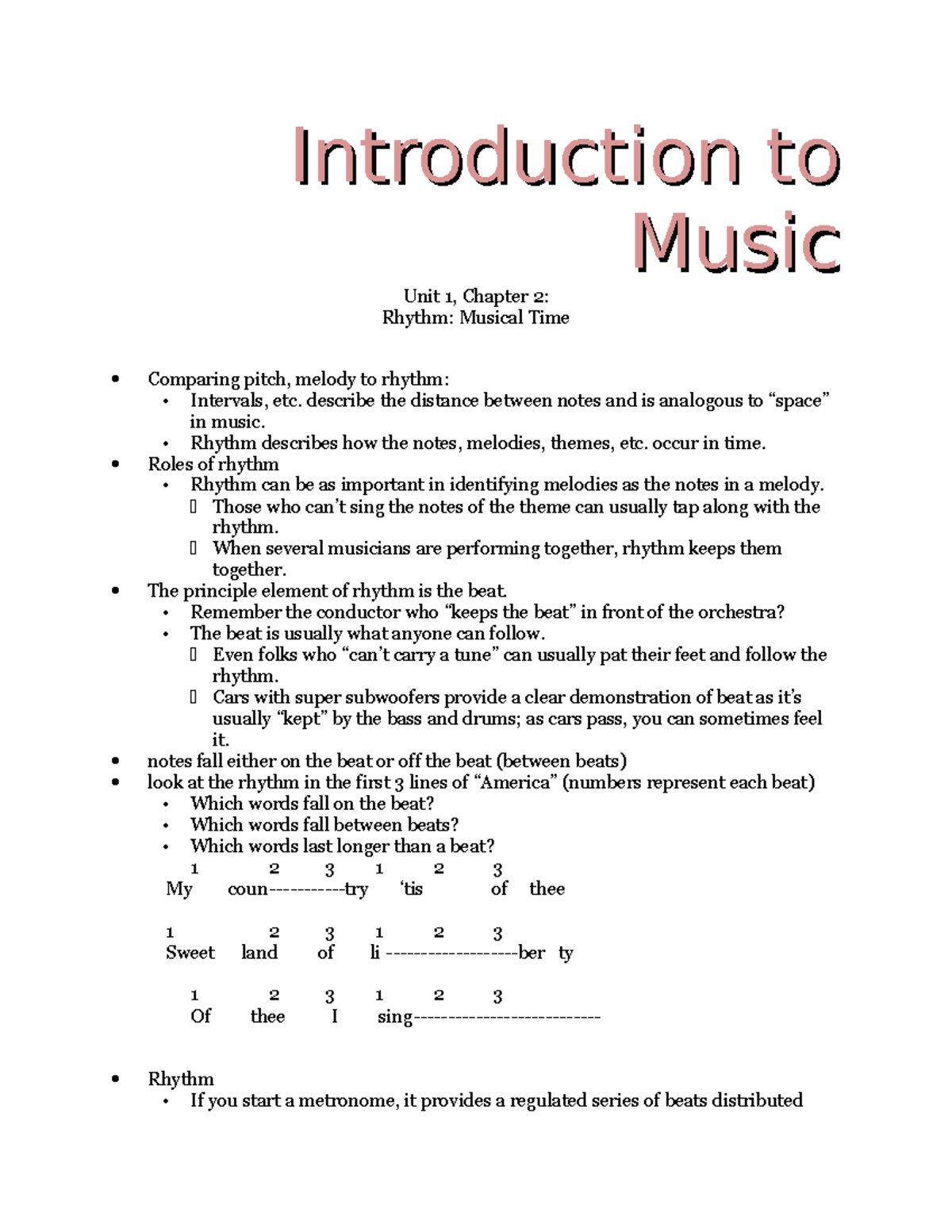 Ch2 Rhythm - Summary Enjoyment of Musics - Introduction to Music Unit 1 ...