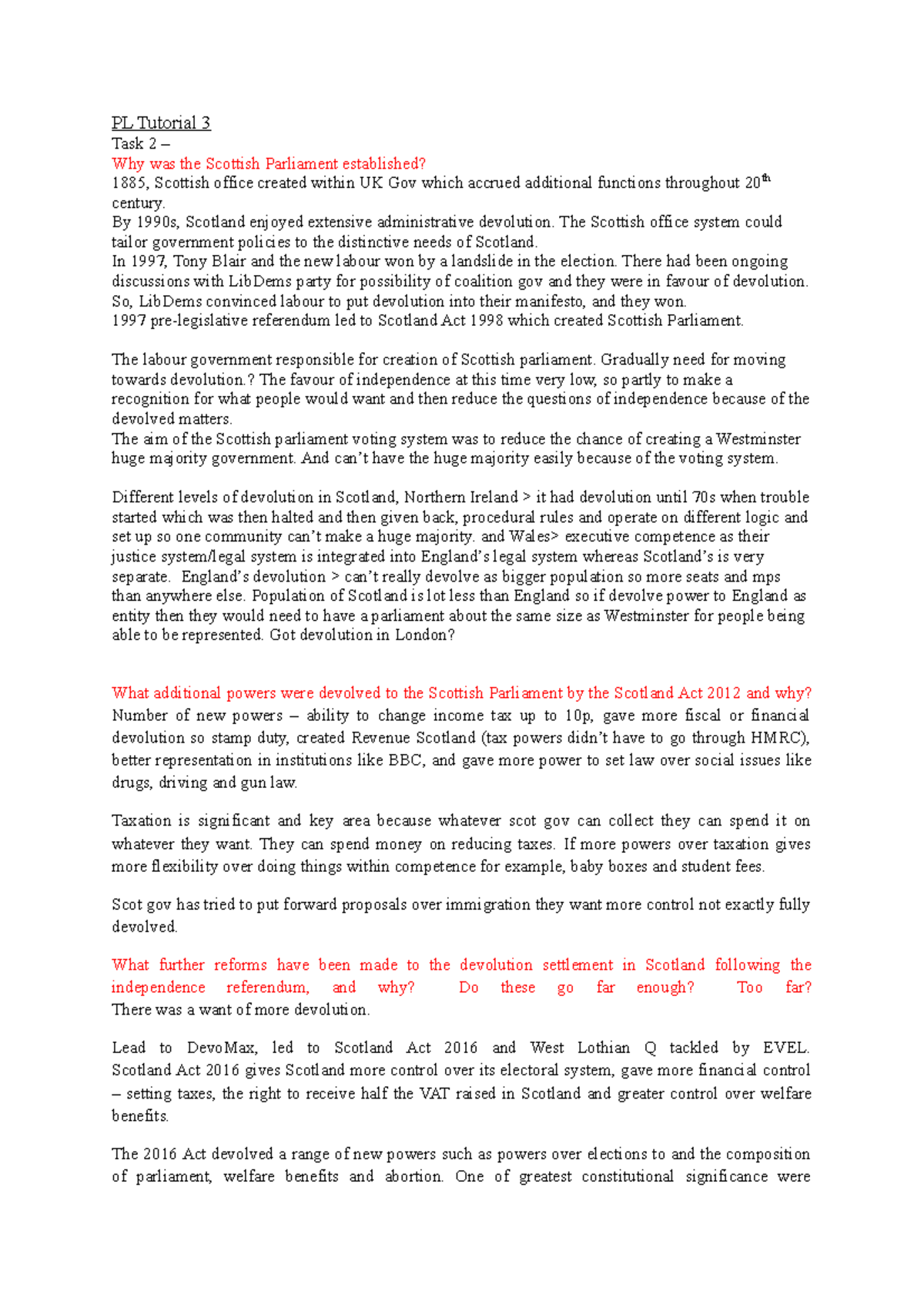 Tutorial 3 - PL Tutorial 3 Task 2 – Why was the Scottish Parliament established? 1885, Scottish ...