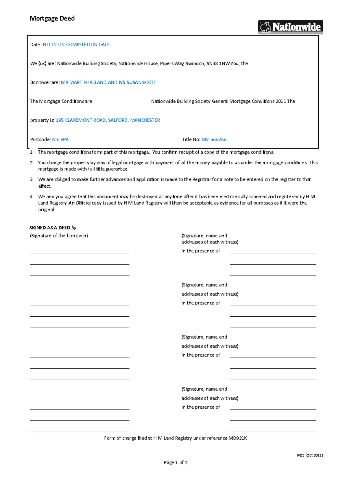 WS 6 - PLP Mortgage Deed - Mortgage Deed Date: FILL IN ON COMPELETION ...