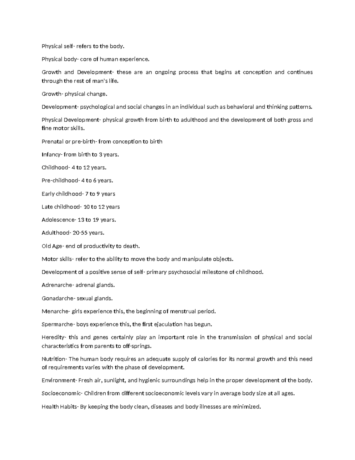 Physical self - Physical body- core of human experience. Growth and ...