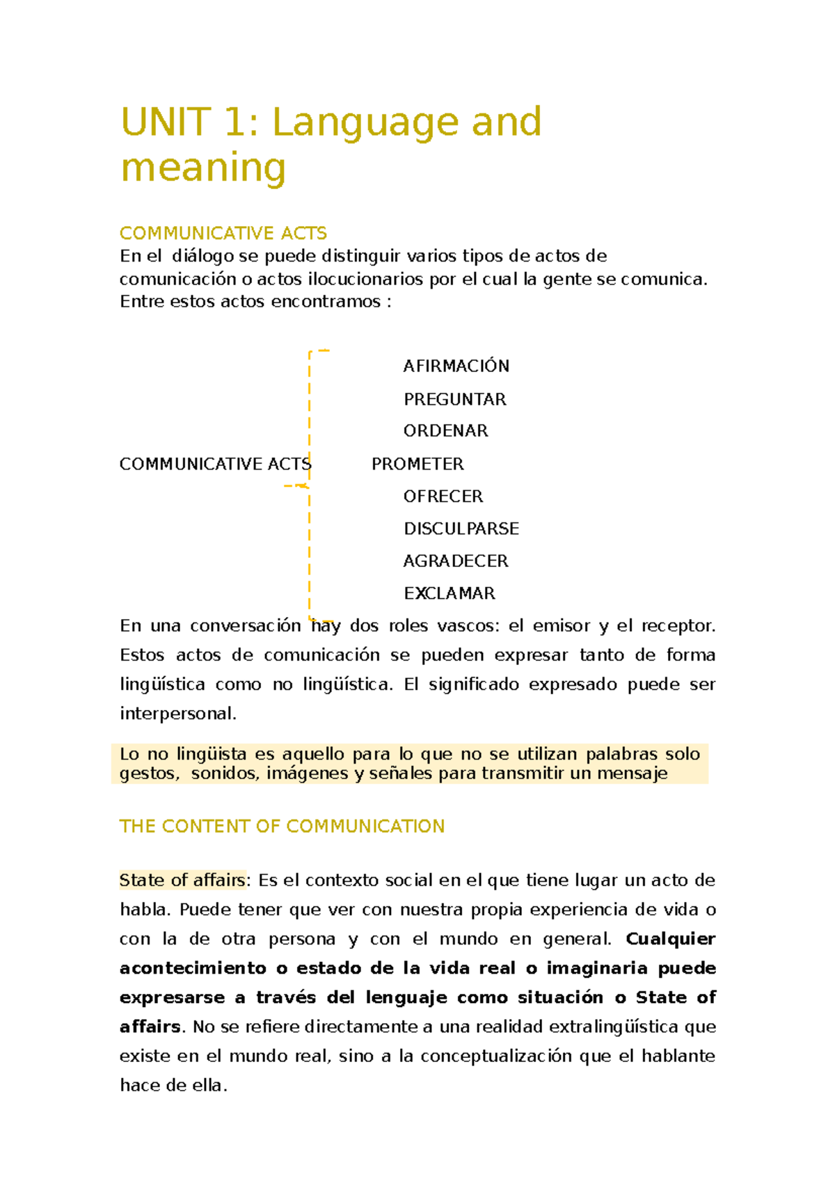 UNIT 1 - tema 1 apuntes en español - UNIT 1: Language and meaning ...