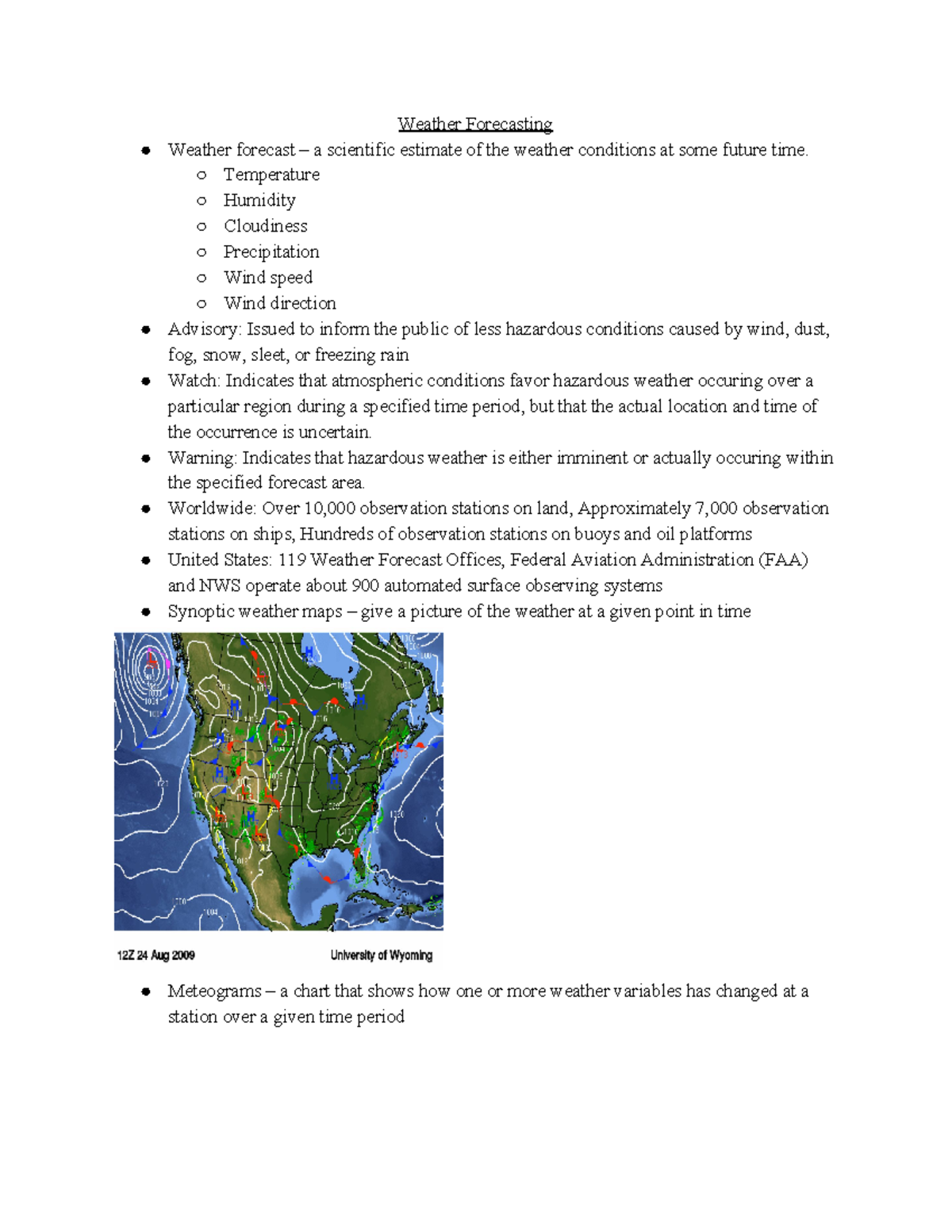 Weather Forecasting - Lecture notes 10 - Weather Forecasting Weather ...