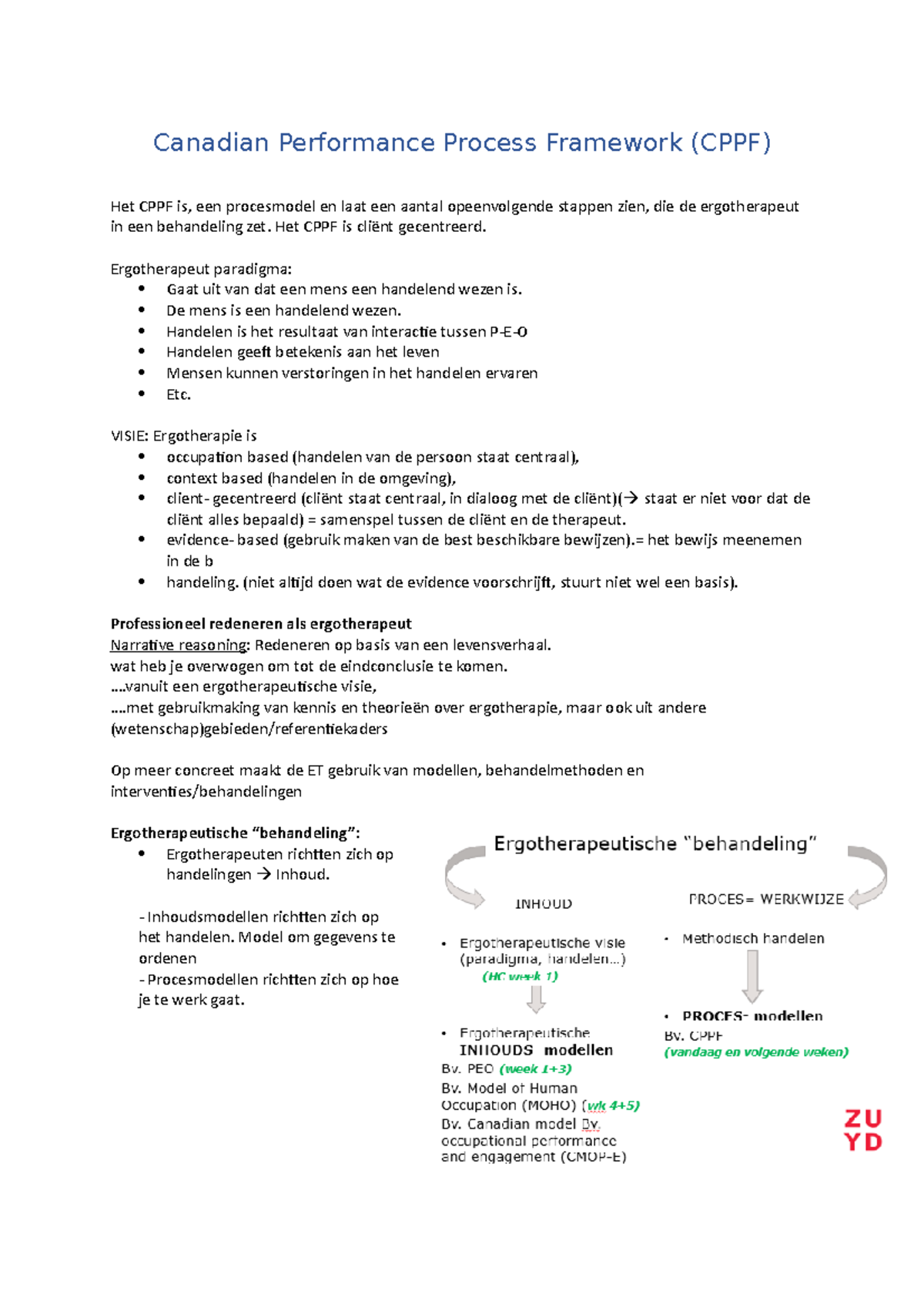Canadian Performance Process Framework - Het CPPF is cliënt gecentreerd. Ergotherapeut paradigma ...