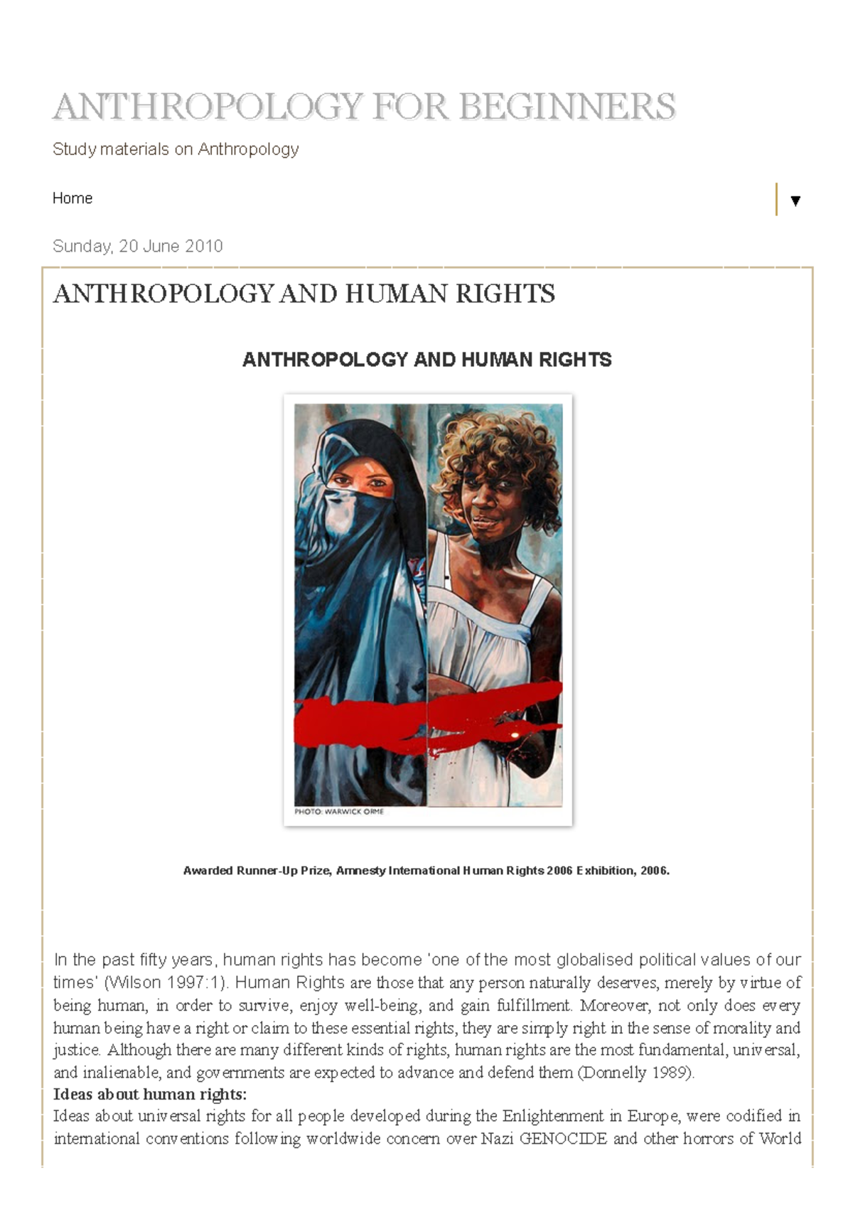 Anthropology FOR Beginners Anthropology AND Human Rights - Study ...