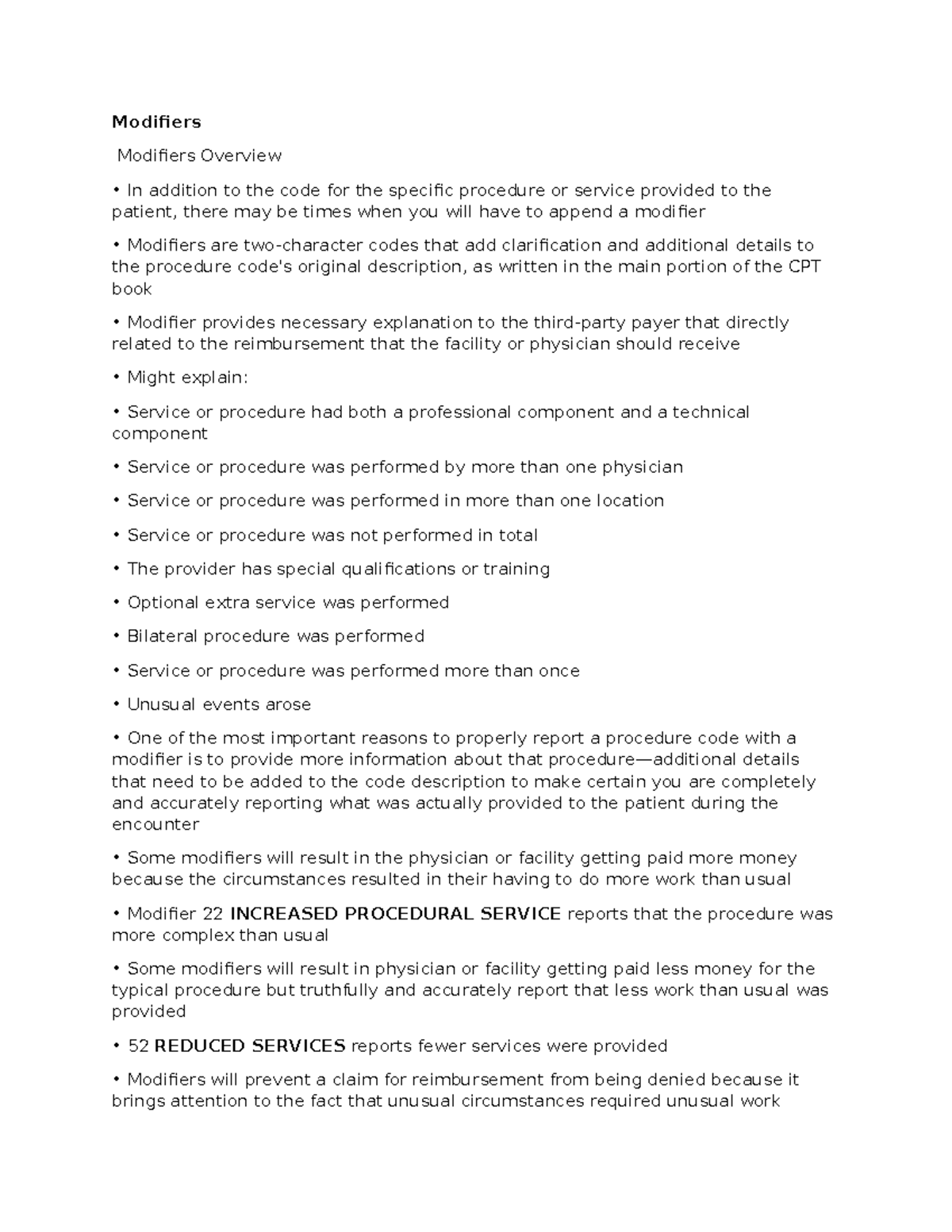 Modifiers study guide. - Modifiers Modifiers Overview In addition to ...