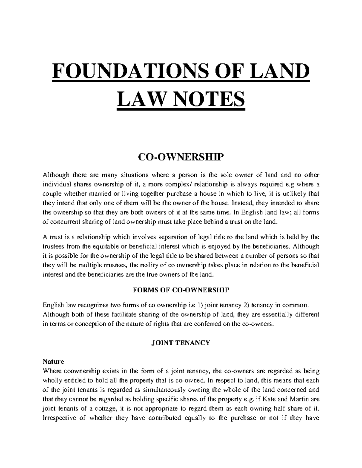 BK 2. Foundations OF LAND Notes - FOUNDATIONS OF LAND LAW NOTES CO ...