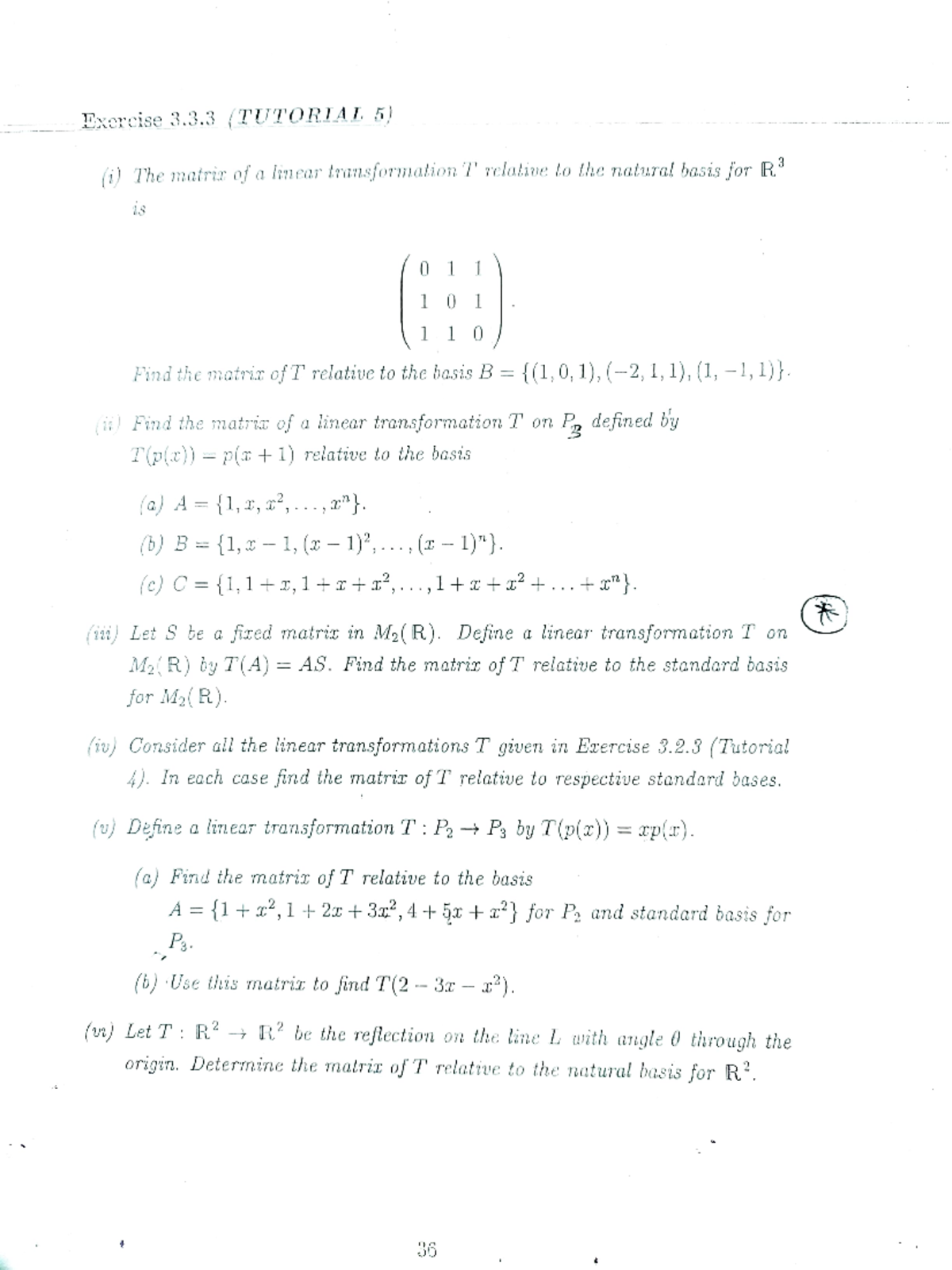 Additional tutorial - Excrcise 3.3 (TUTORIAL 5) () The matrir of alincar transformalion T ...