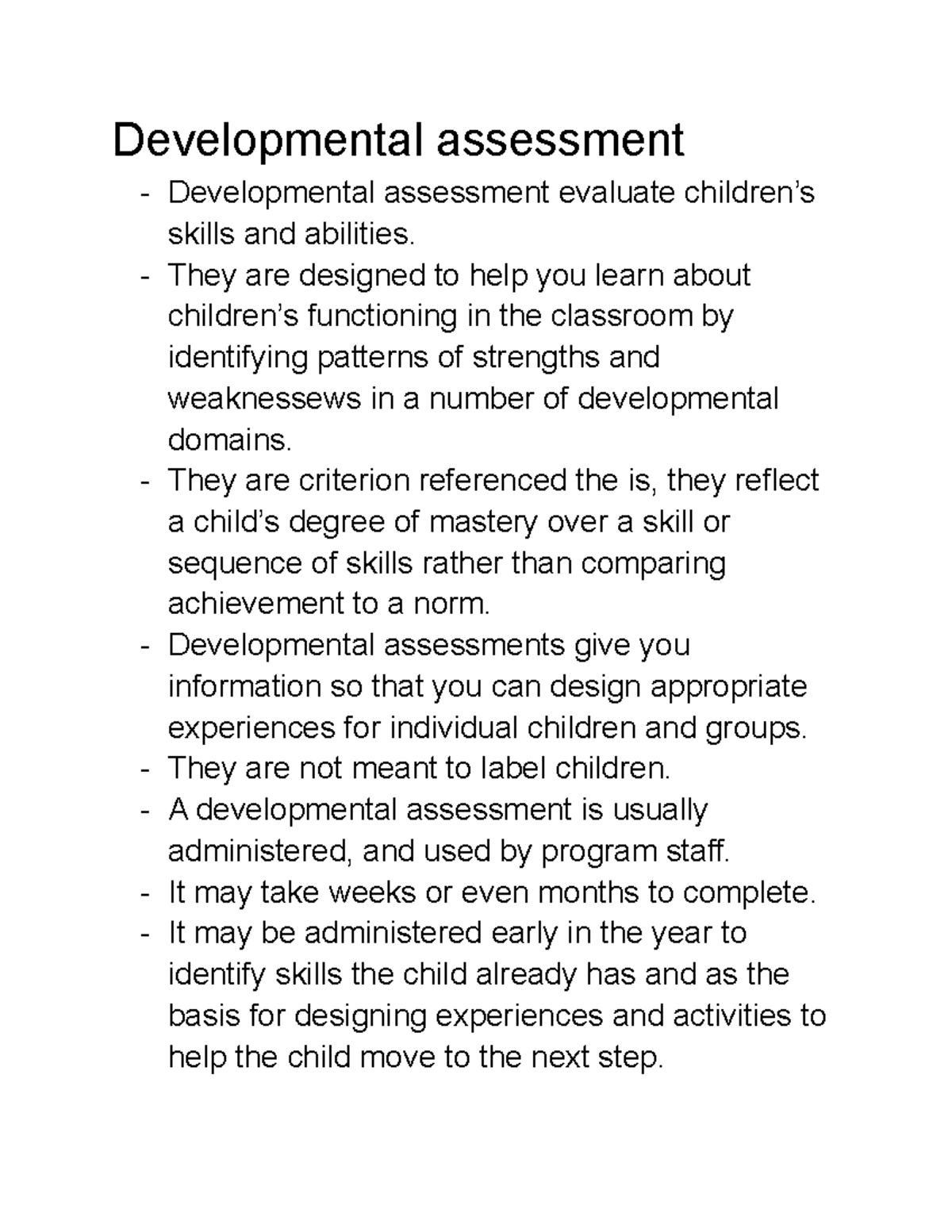Developmental assessment - Developmental assessment Developmental ...