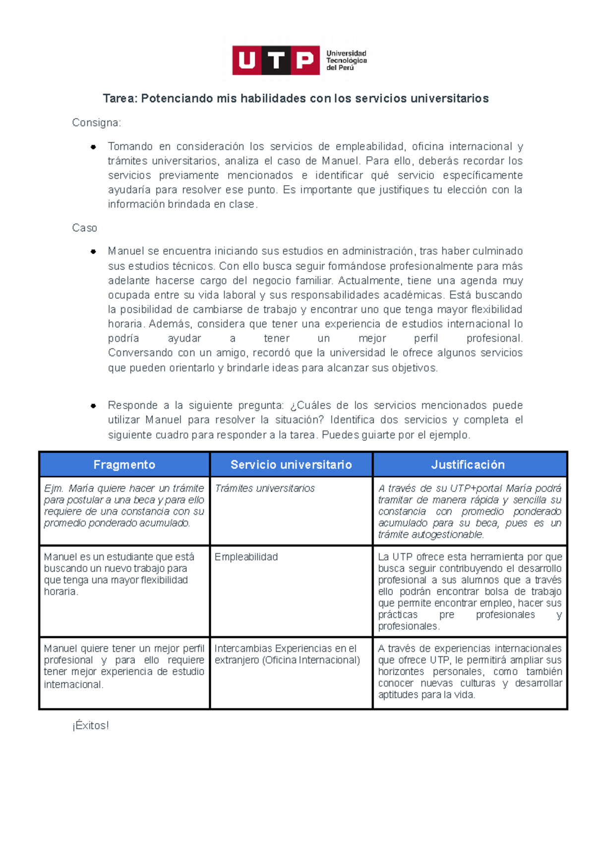 IVU Actividad 3 - Tarea: Potenciando mis habilidades con los servicios universitarios Consigna ...