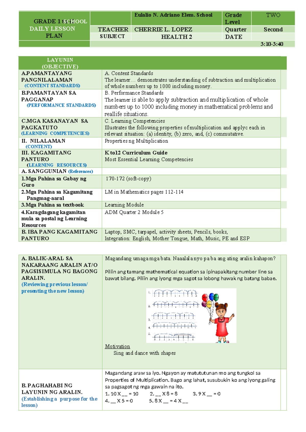 Class Observation LEsson Plan Grade 2 - GRADE 1 to 12 DAILY LESSON PLAN ...