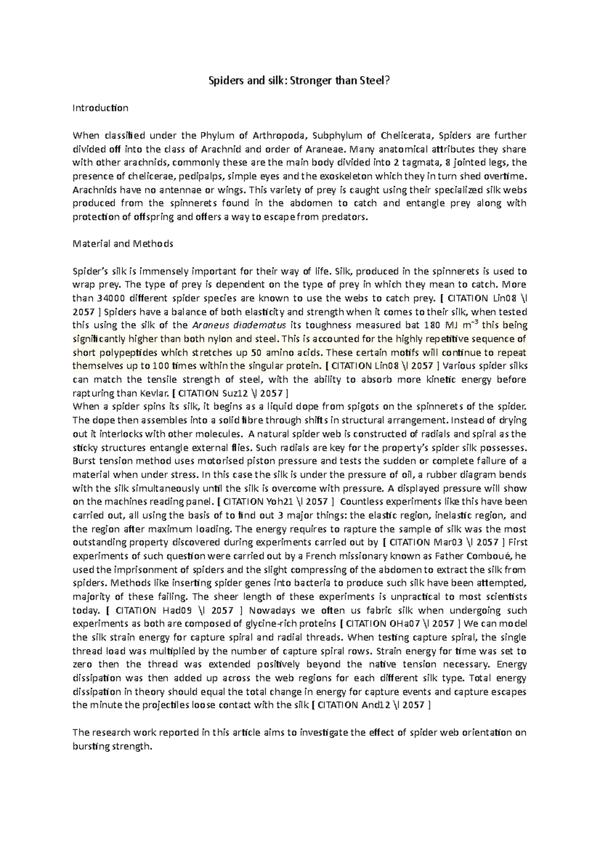 Spider Report - Invertabrate Biology - Spiders and silk: Stronger than ...