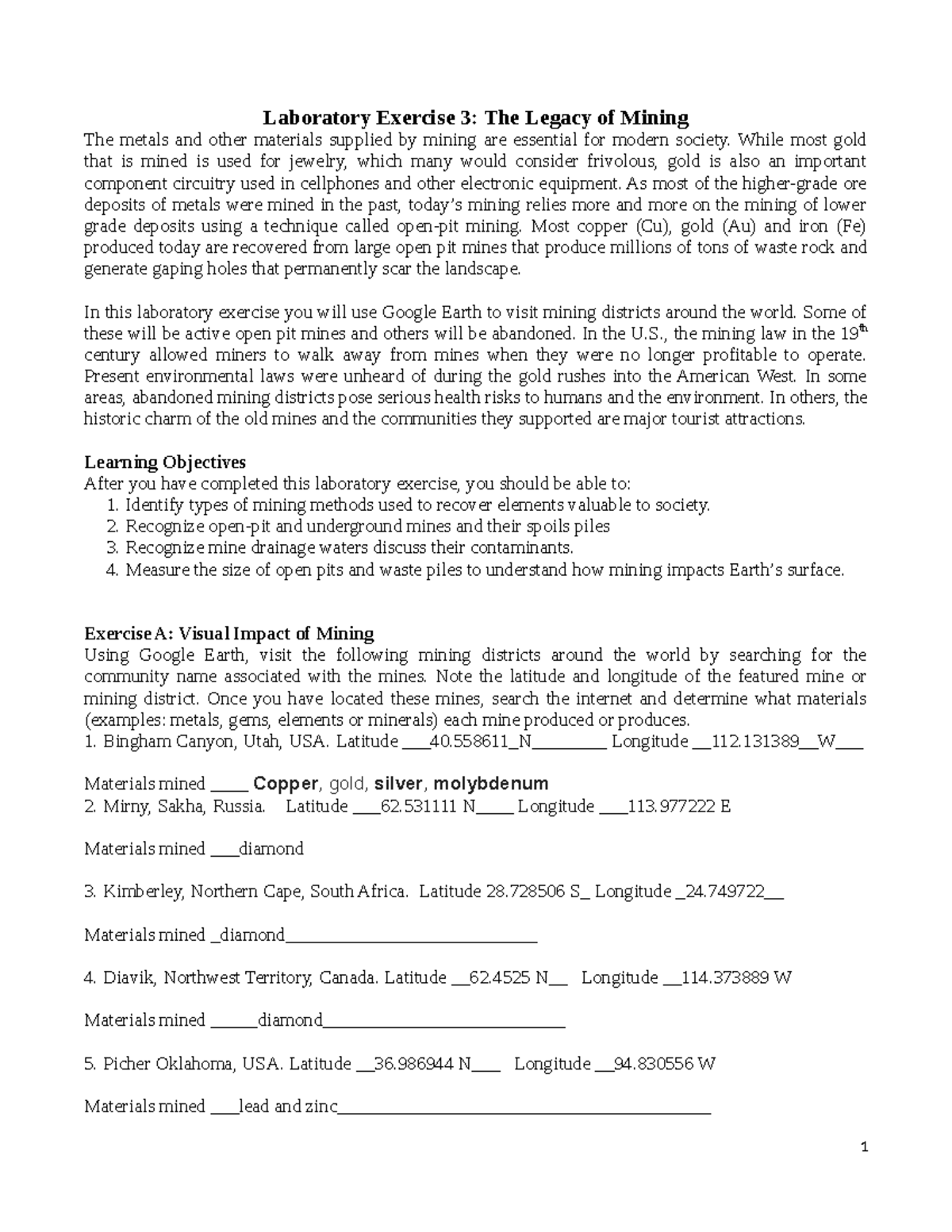 Geol lab 3 - Geology lab 3 - Laboratory Exercise 3: The Legacy of ...