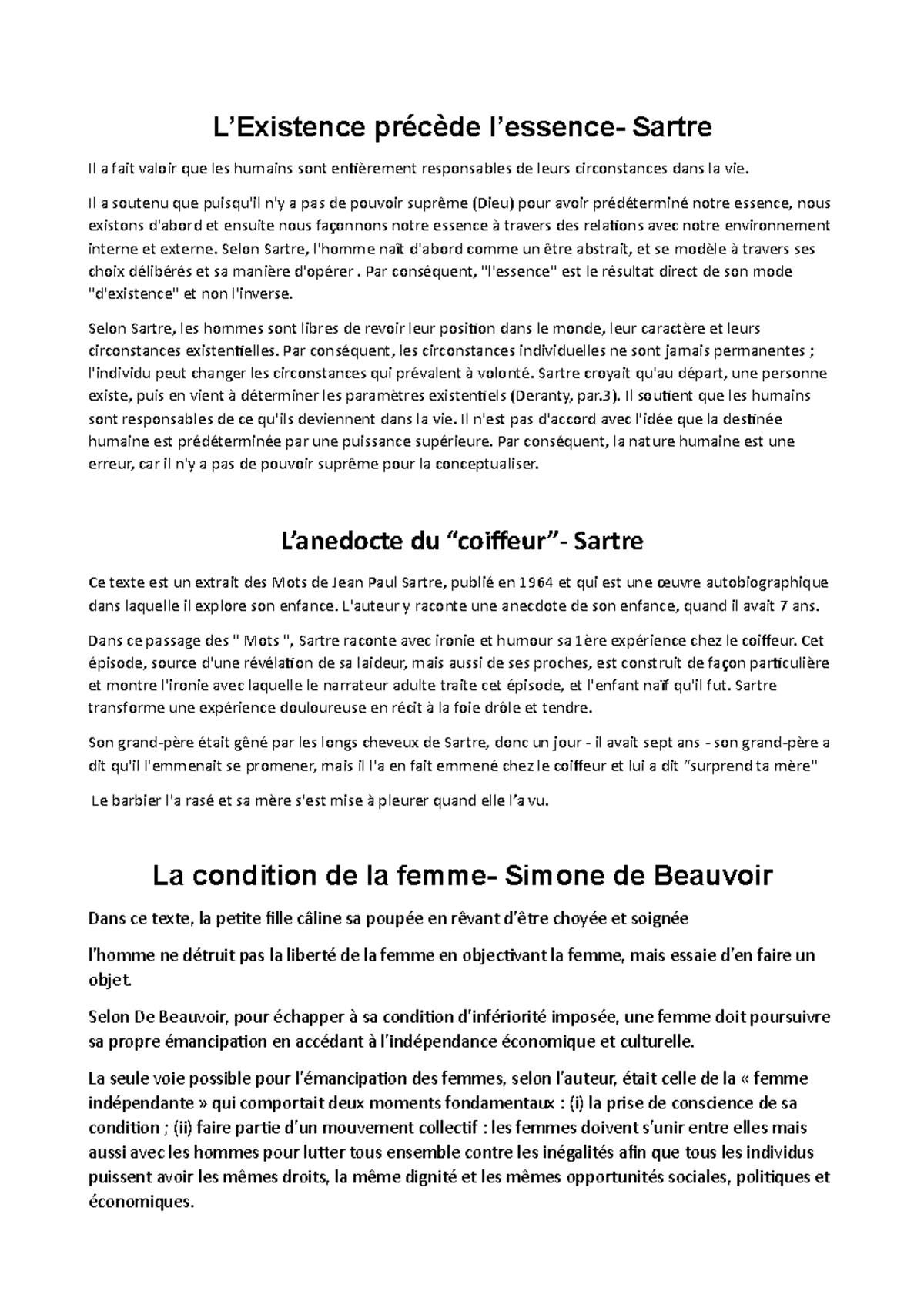 Copia di Sartre - L’Existence précède l’essence- Sartre Il a fait ...