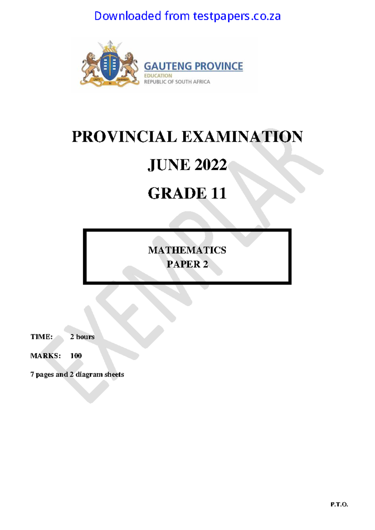 Gr11 MATH P2 (ENG) June 2022 Question Paper - PROVINCIAL EXAMINATION JUNE 2022 GRADE 11 ...