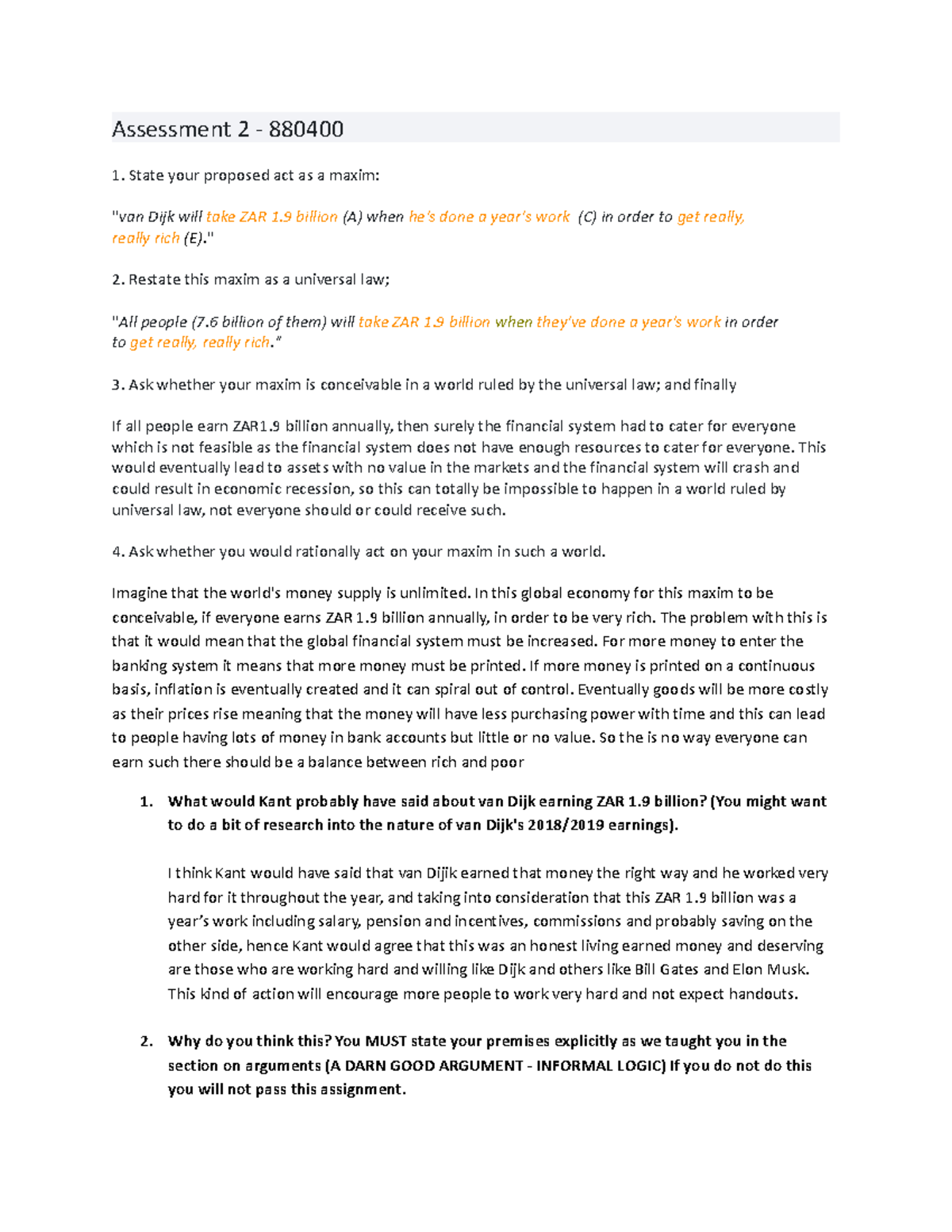 Assessment 2 - " Restate this maxim as a universal law; "All people (7 ...