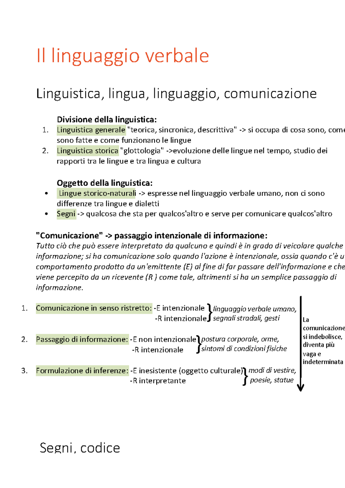 Il linguaggio verbale - Linguistica, lingua, linguaggio, comunicazione ...