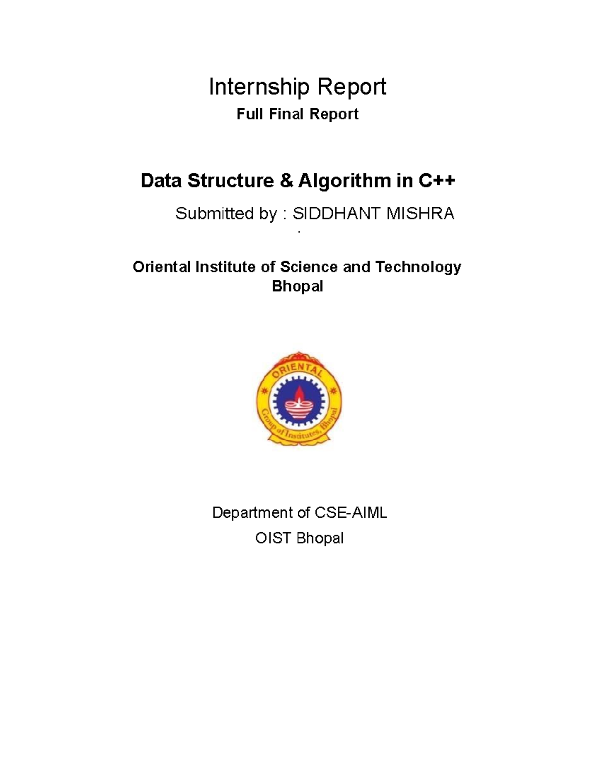 Internship report - Internship Report Full Final Report Data Structure ...