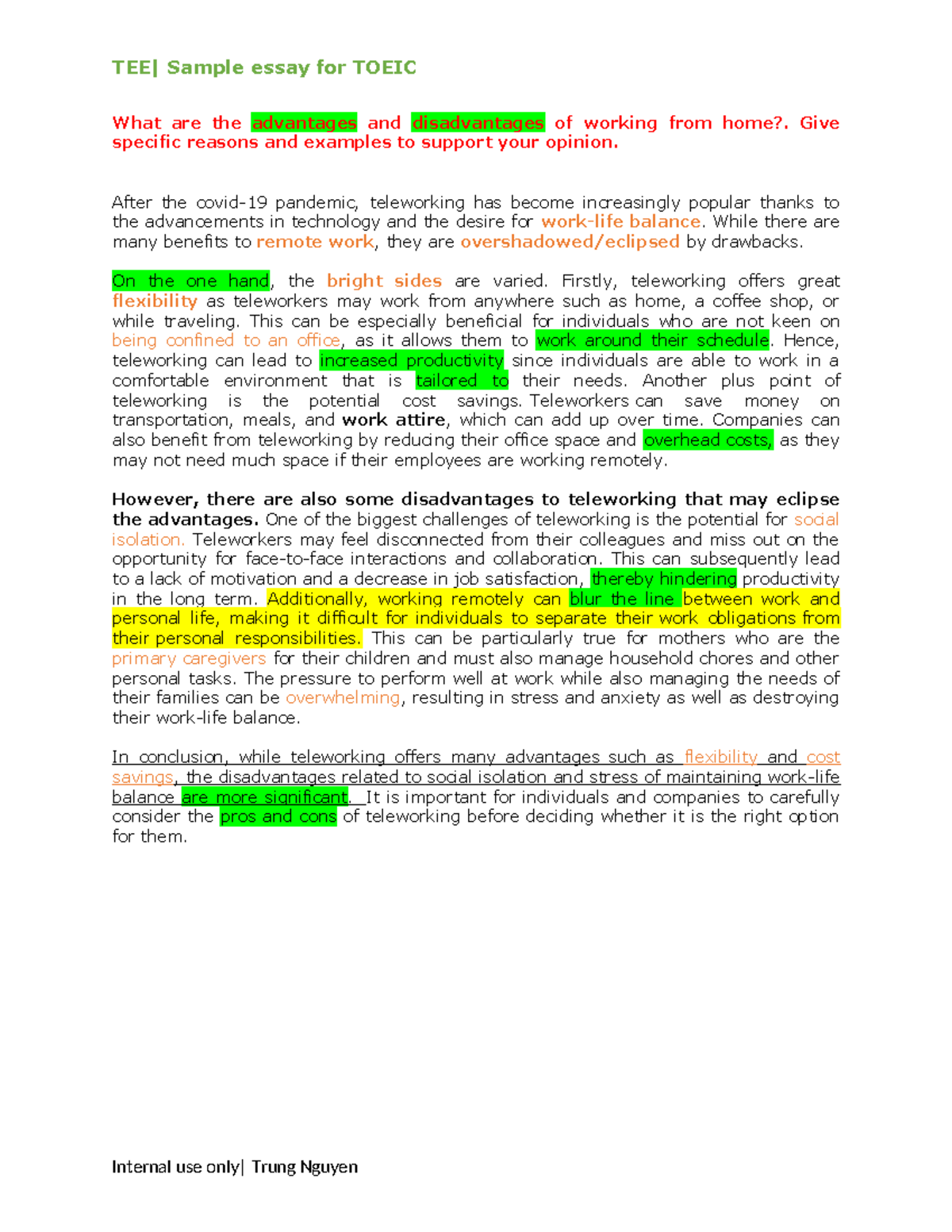 Essay practice #4 Advantages and disadvantages of working from home ...