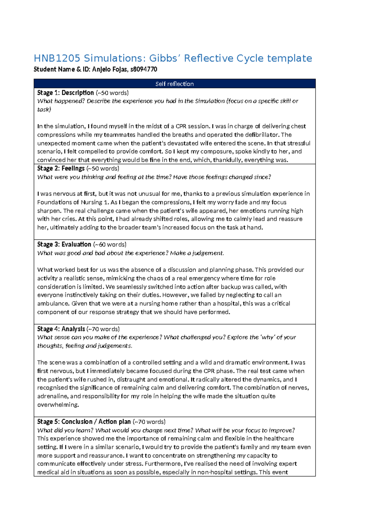 Gibbs Self-reflection template - HNB1205 Simulations: Gibbs’ Reflective ...