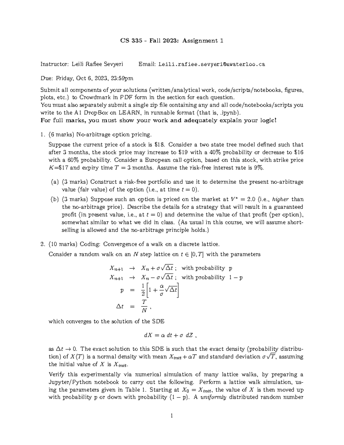 CS 335 Assignment - CS 335 - Fall 2023: Assignment 1 Instructor: Leili Rafiee Sevyeri Email ...