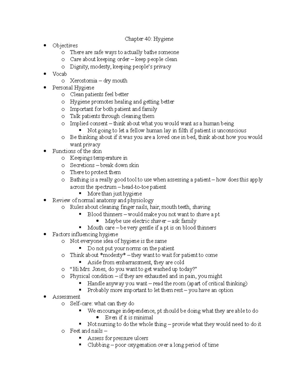 Chapter 40- Hygiene - N/A - Chapter 40: Hygiene Objectives o There are ...