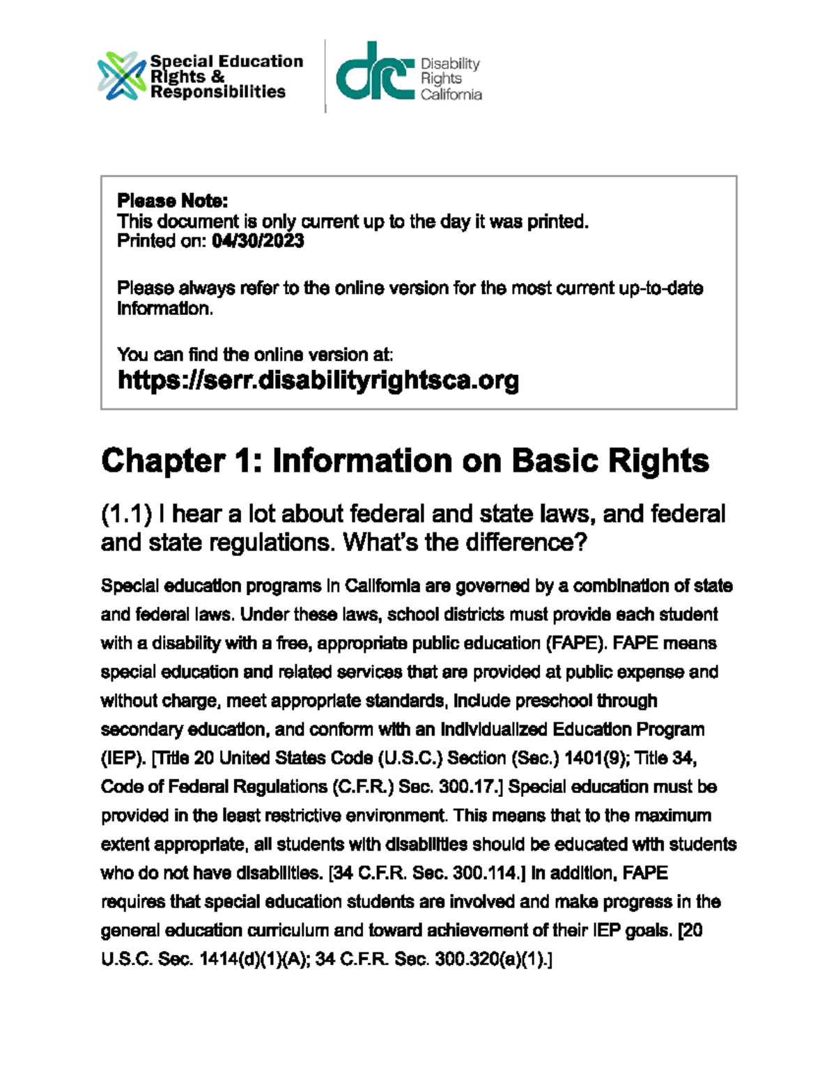 Special Education Rights and Responsibilies Chapter 1 - SPED-300 - Studocu