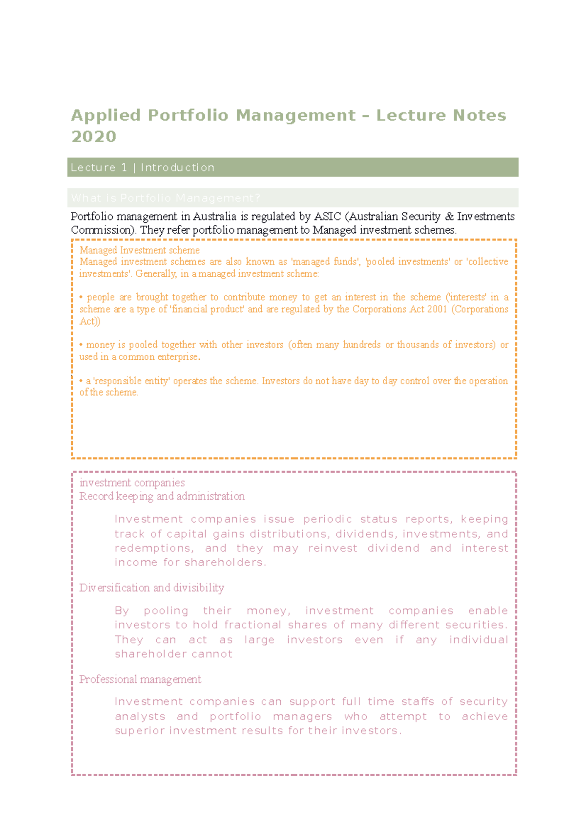 Applied Portfolio Management Lecture Notes - Applied Portfolio ...