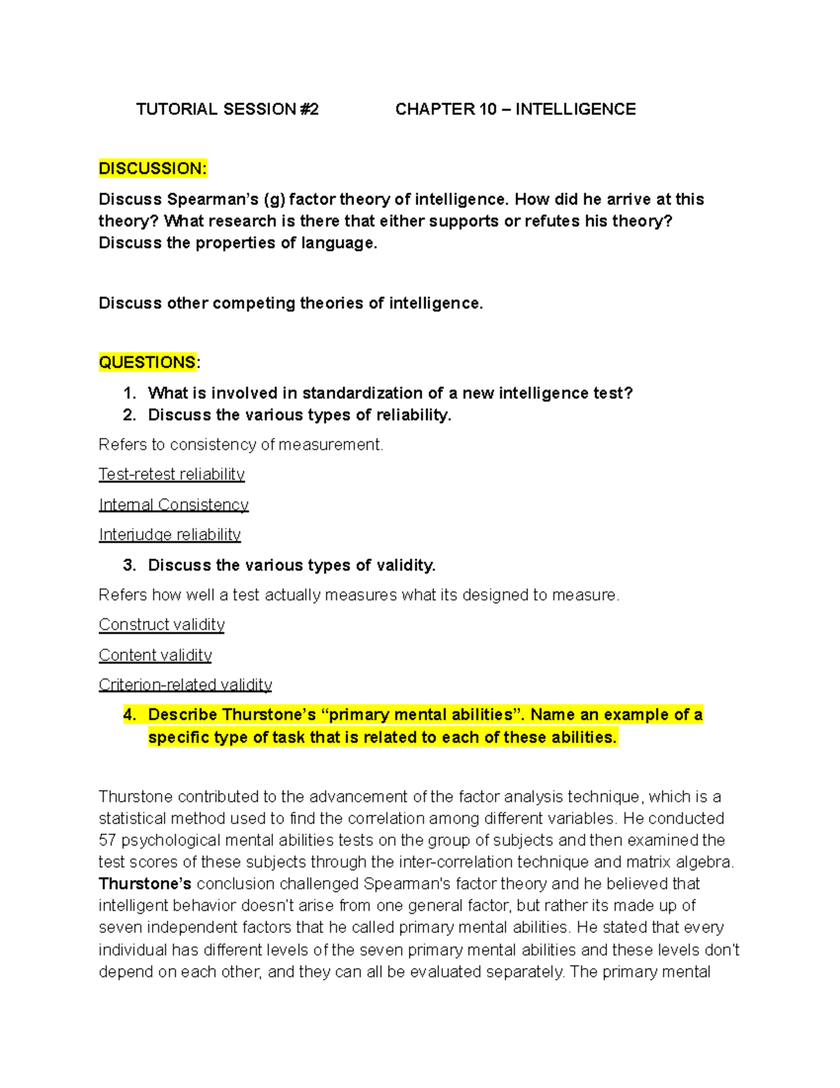 Tutorial Session #2 Chapter 10 – Intelligence - TUTORIAL SESSION #2 CHAPTER 10 – INTELLIGENCE ...