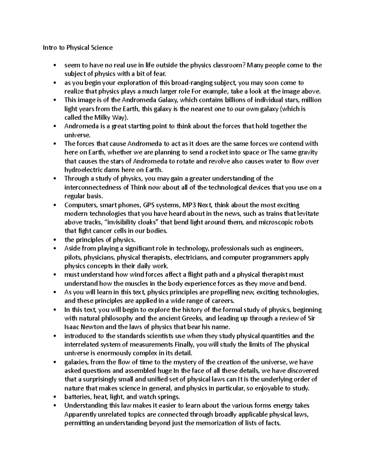 Intro to Physical Science - as you begin your exploration of this broad ...