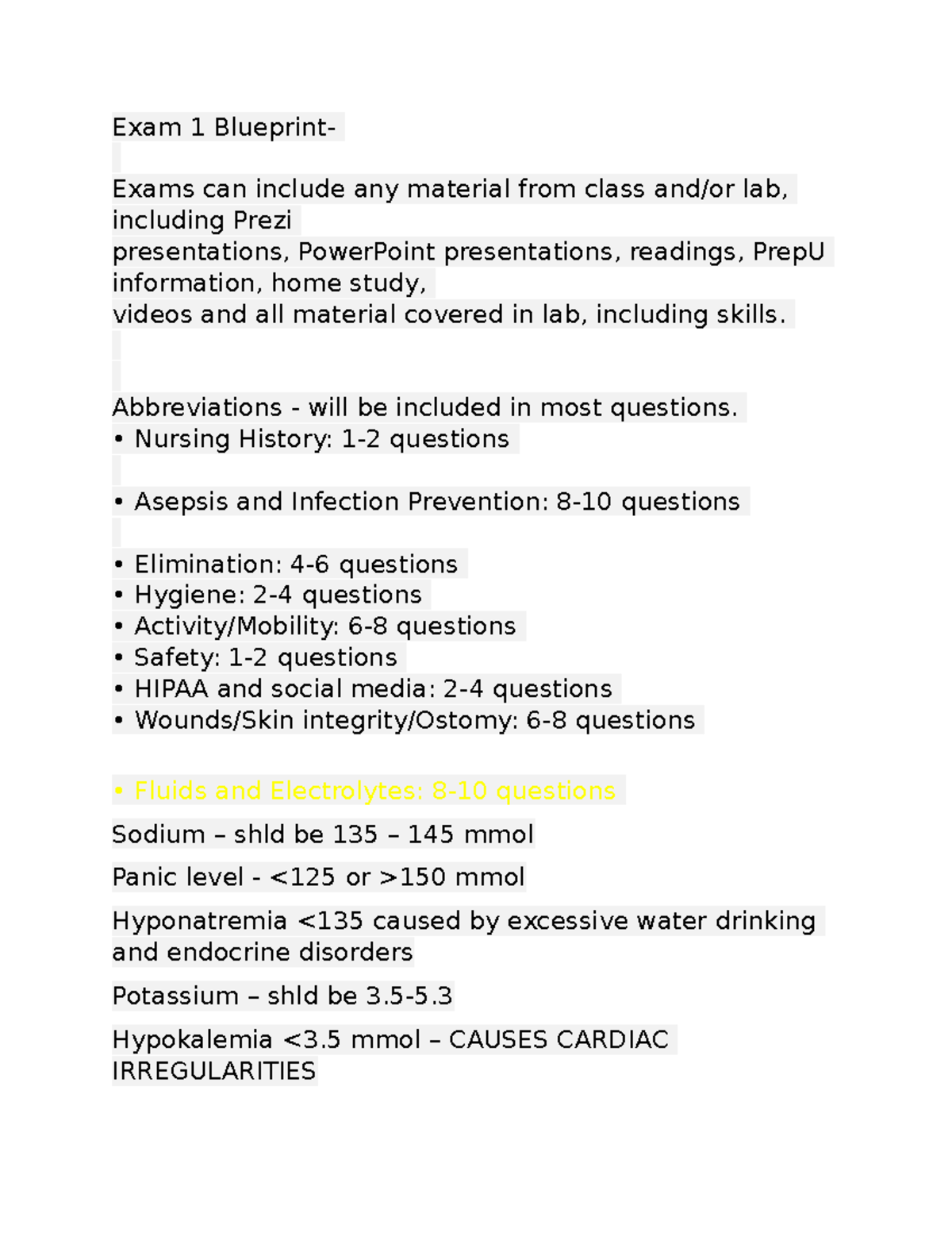 Concepts Exam 1 Blueprint - Exam 1 Blueprint- Exams can include any ...