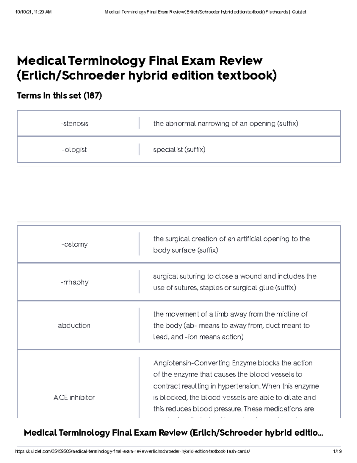Final Exam Review Medical Terminology Final Exam Review Erlich 