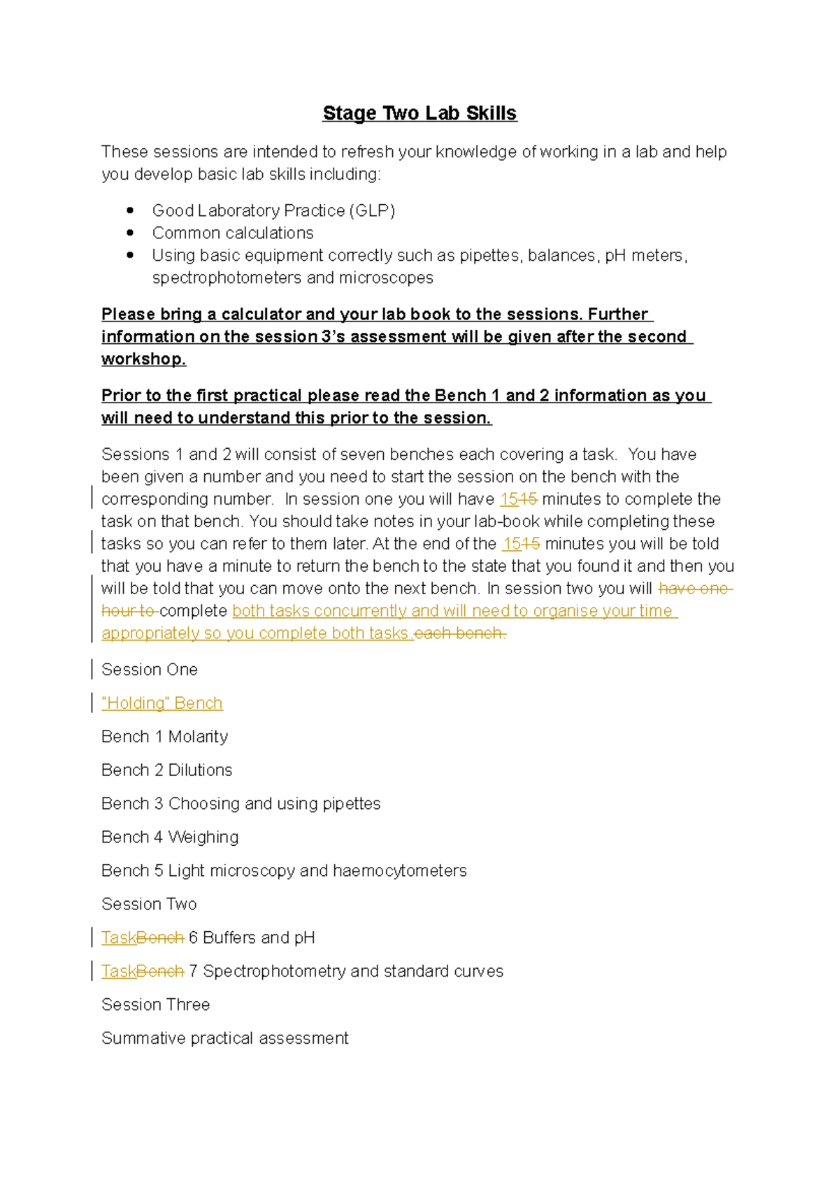 Lab Skills Practicals 1 and 2 Handout - Stage Two Lab Skills These ...